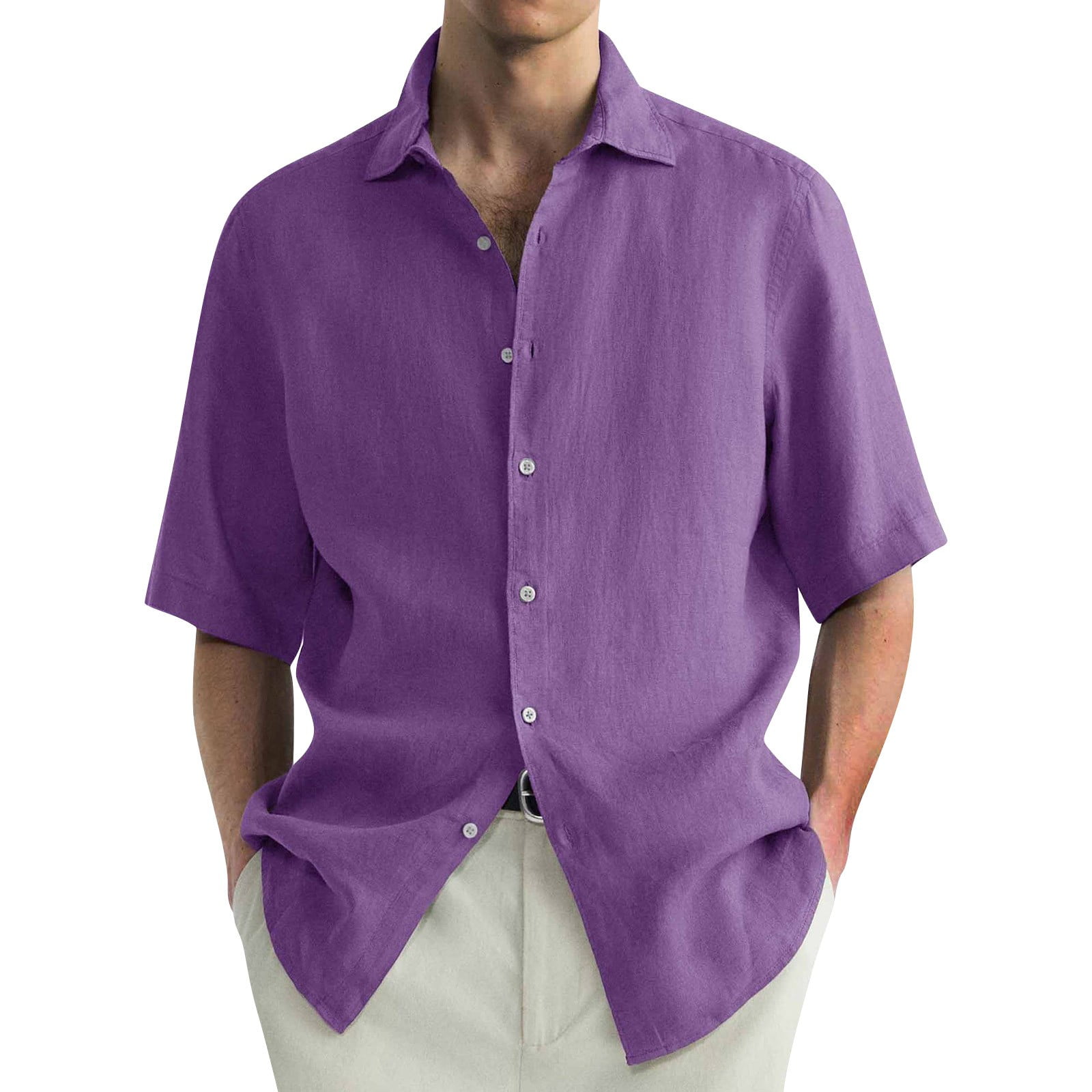Huresd Mens Shirts Button Up Casual Men's Casual Solid Short Sleeve ...