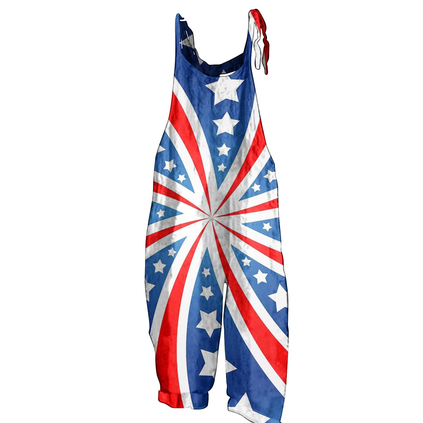 Huresd One Piece Jumpsuits For Women Going Out Streetwear Cotton Linen Sleeveless Usa Flag Print