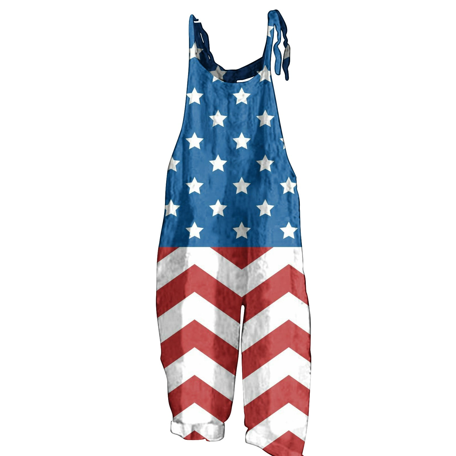 Huresd One Piece Jumpsuits For Women Going Out Streetwear Cotton Linen Sleeveless Usa Flag Print