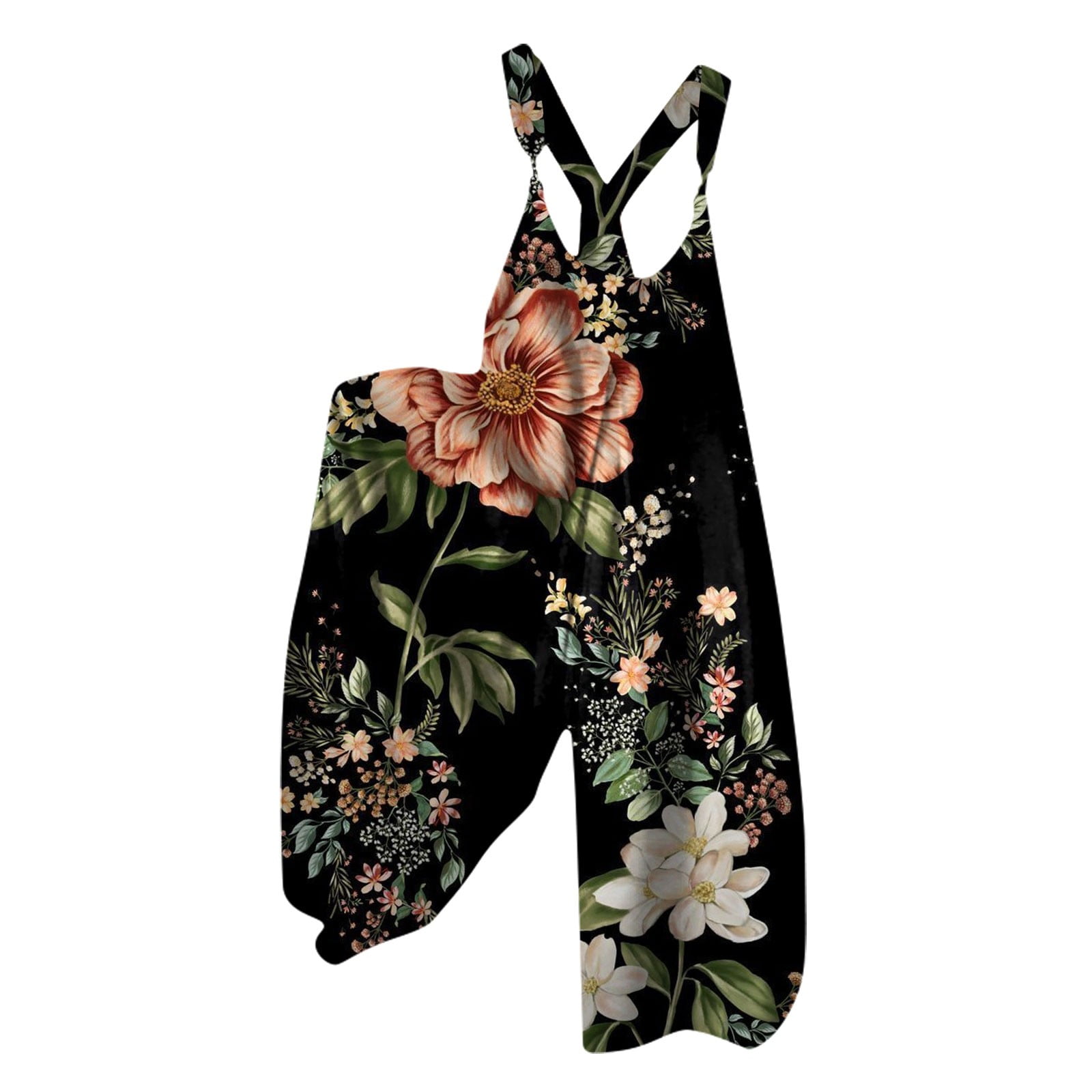 Huresd Overalls for Women Wide Leg Backless Suspender Overalls ...