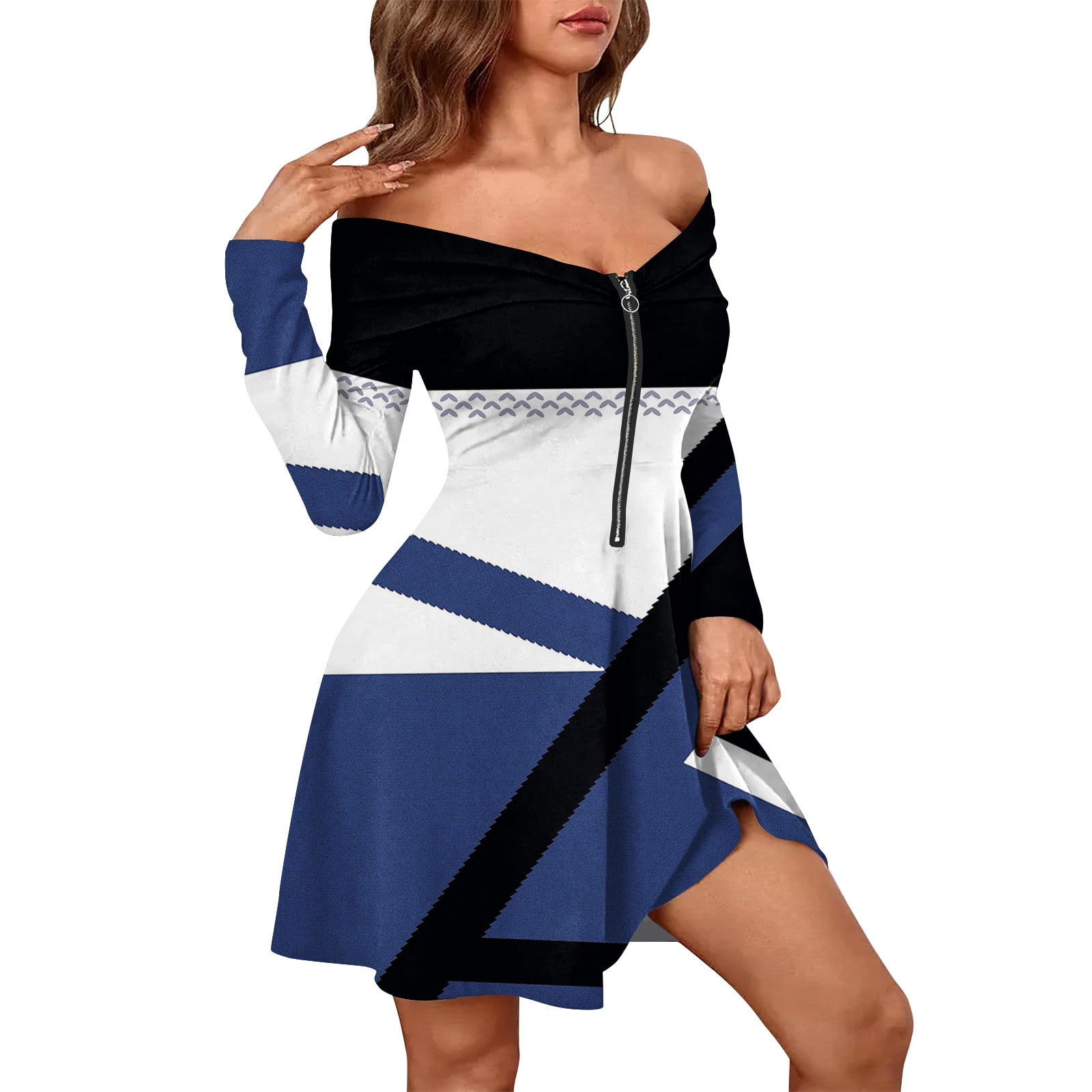 Huresd Sexy Summer Mini Dress 2024 Long Sleeve Off Shoulder Elegant ...