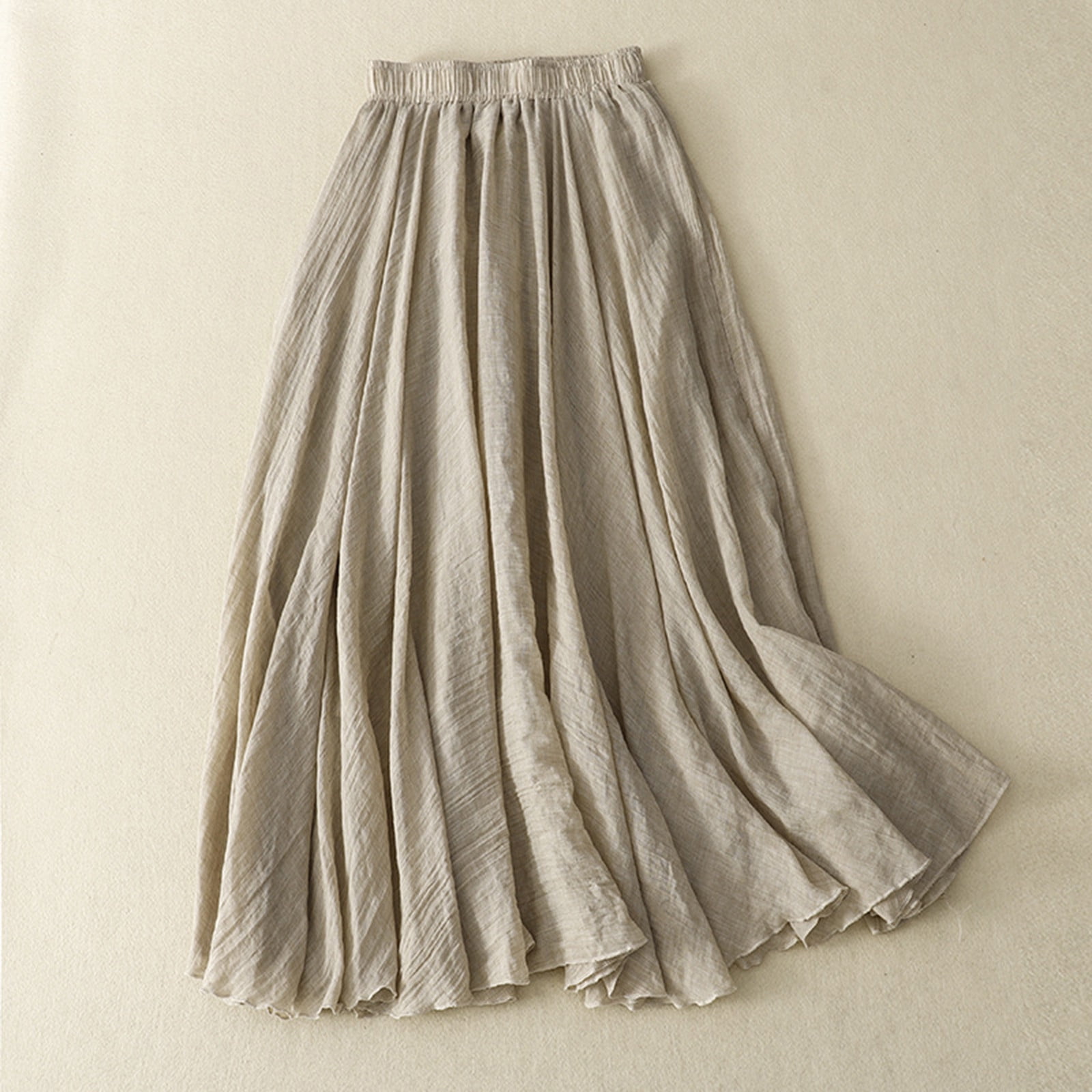 Huresd Skirts for Women 2024 Linen High Waisted Drawstring Flowy Summer ...