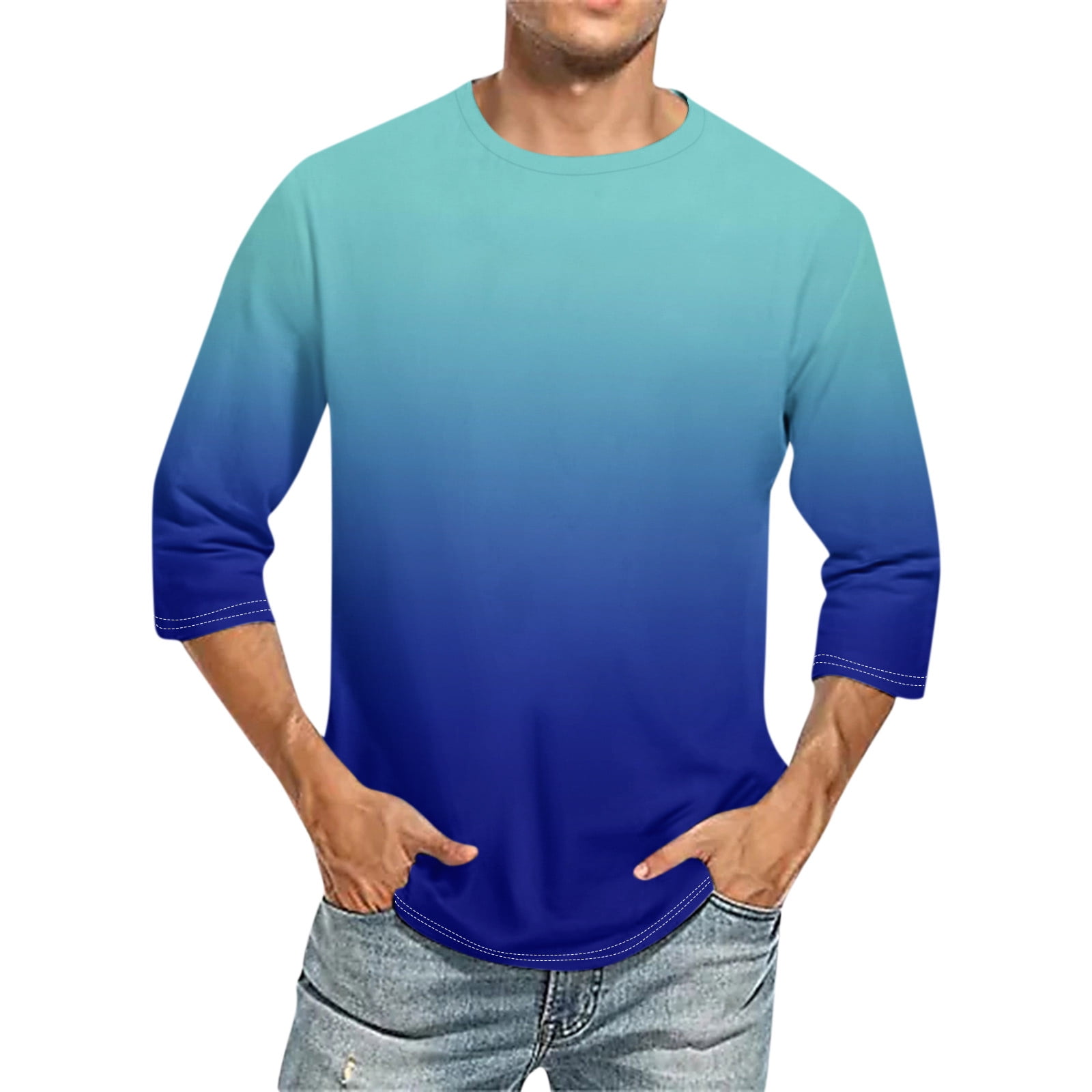 Huresd Summer Shirts for Men 3/4 Sleeve Crew Neck T-Shirt Casual Loose ...