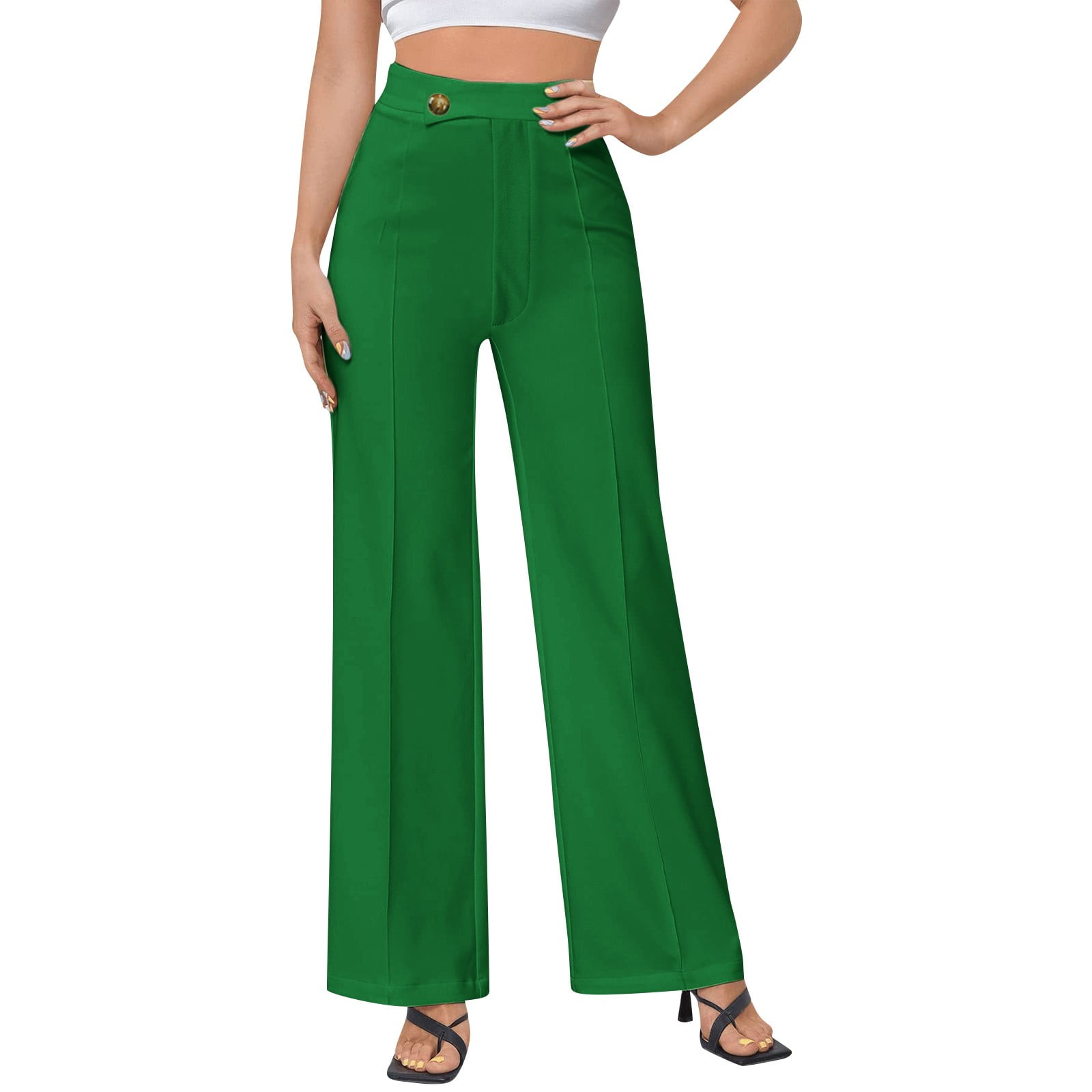 Huresd Wide Leg Trousers Women High Waist Button Down Business Work