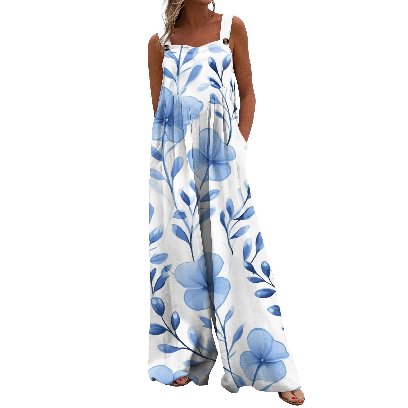 Huresd Women's Jumpsuits One Piece Sleeveless Casual Loose Jumpers ...