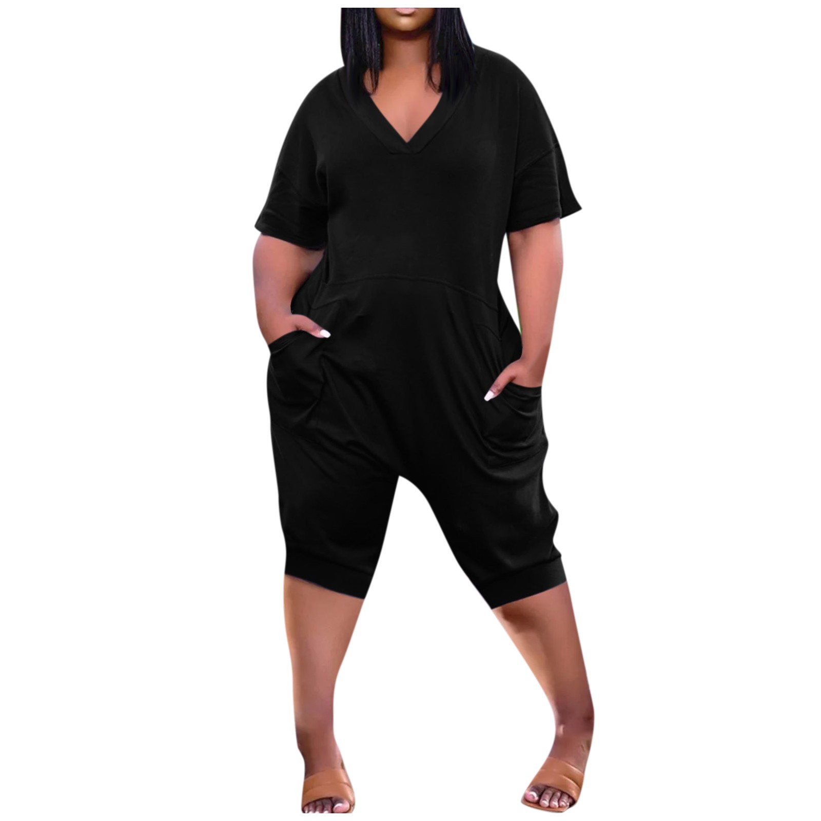 Huresd Women's Short Sleeve Wide Leg Womens Overalls Outdoor Solid ...