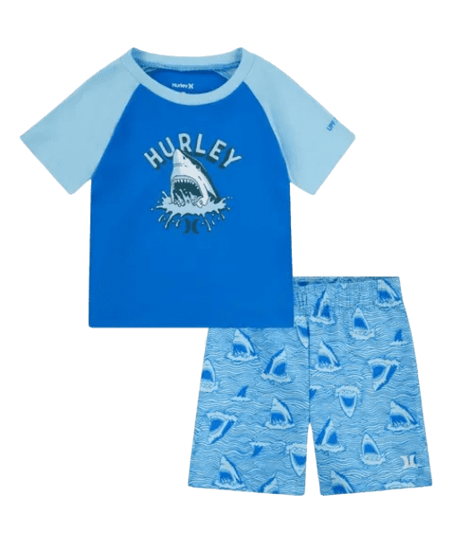 Hurley Baby Boys Shark Head Rashguard & Swim Shorts Set, Blue, 12 ...
