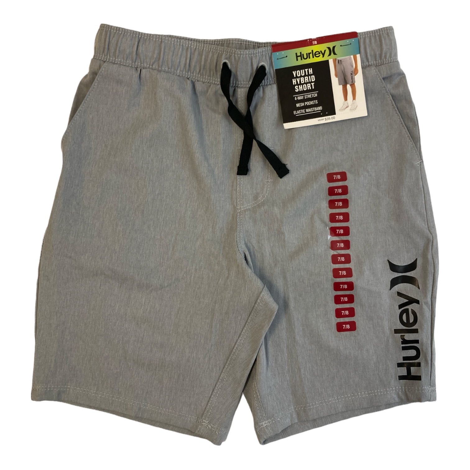 Hurley Boy's Adjustable Waist 4-Way Stretch Hybrid Short (Wolf Grey, 7/ ...