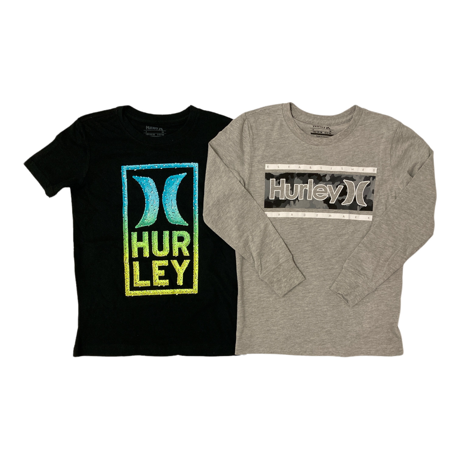 Hurley Boy's Classic Crew Neck Graphic Logo T-Shirt 2Pk (Black/Grey, 14 ...
