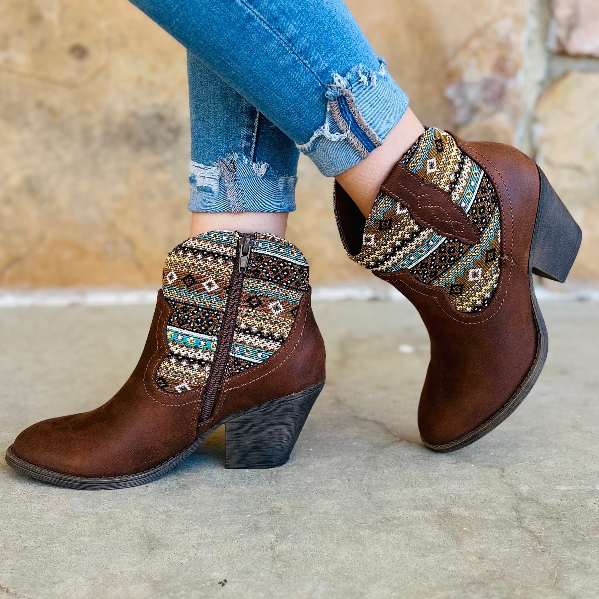 Hurley Brown Multi Distressed Booties* - Walmart.com