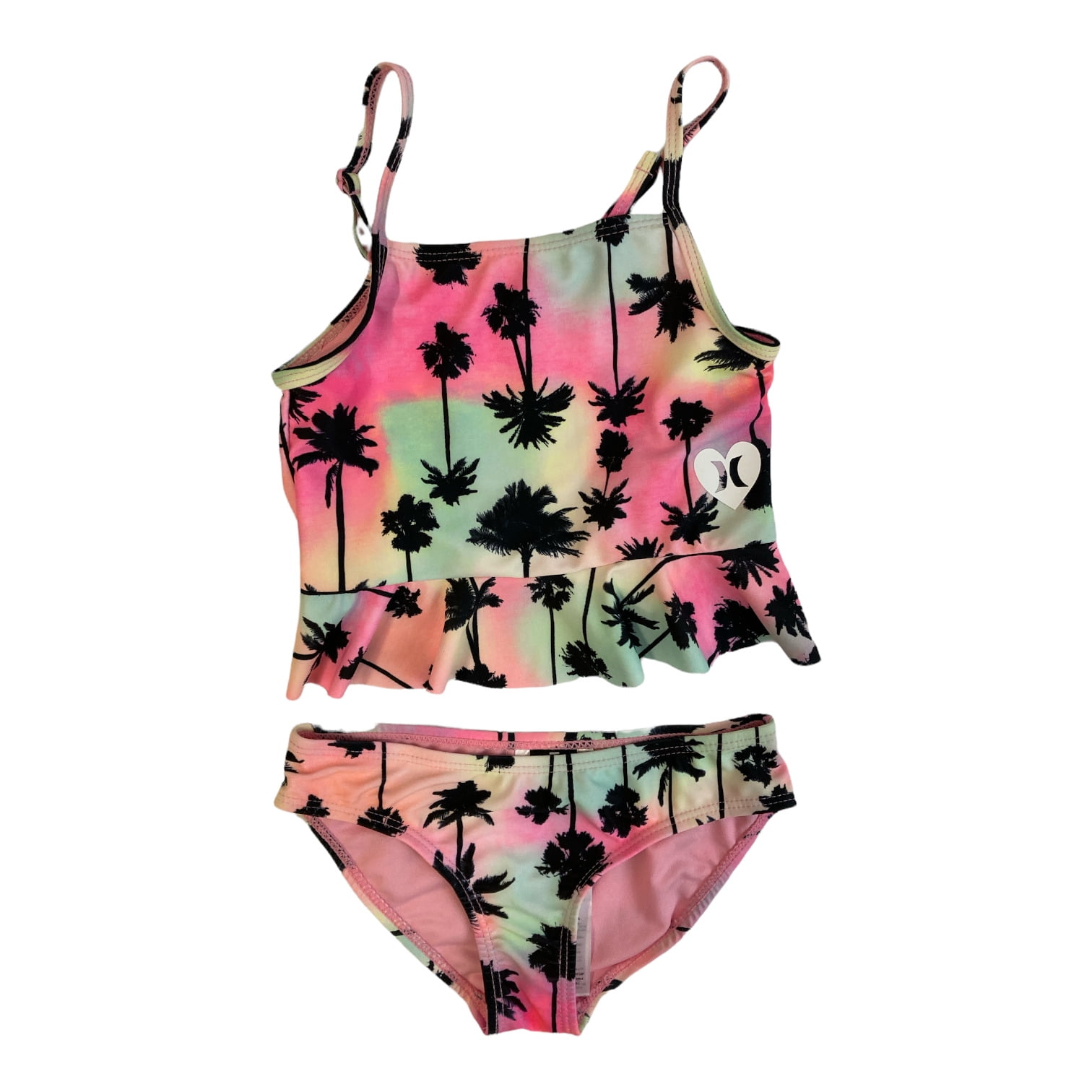Hurley Girl's UPF 50+ Swimwear Bathing Suit, Palm Tree Print Tankini ...