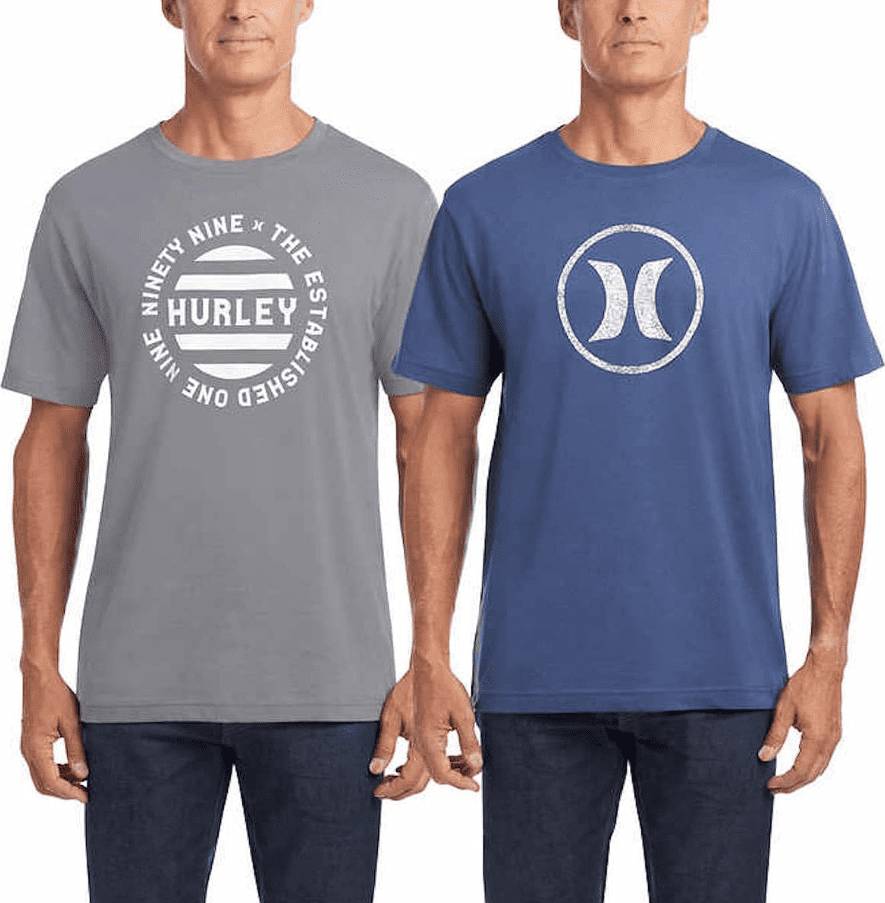 Hurley Men's 2 Pack Classic Graphic Tees (Blue/Dark Grey, Medium ...