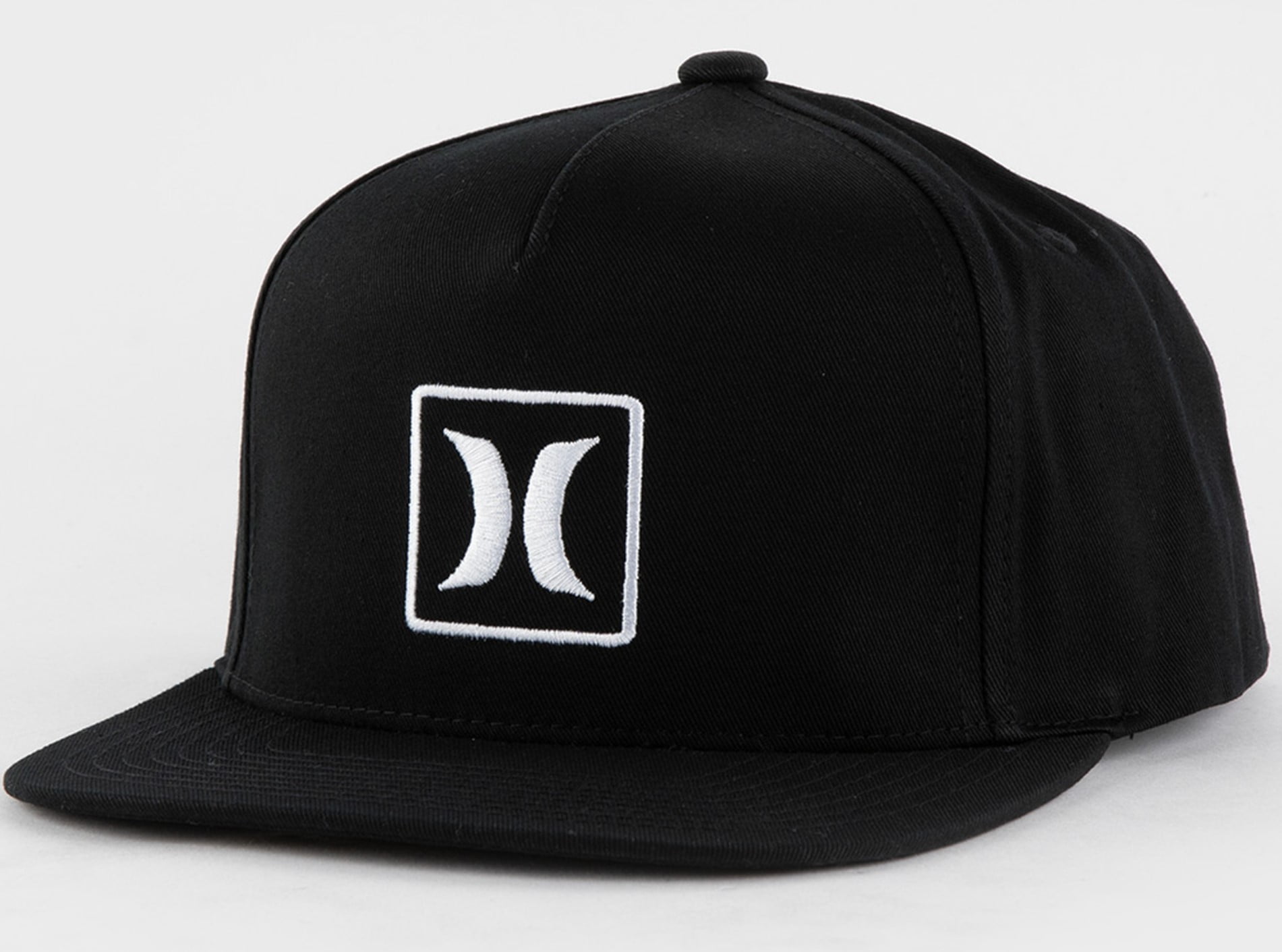 Hurley Men's Hat Outline Icon Embroidered Flat Bill Snapback Cap (Black ...