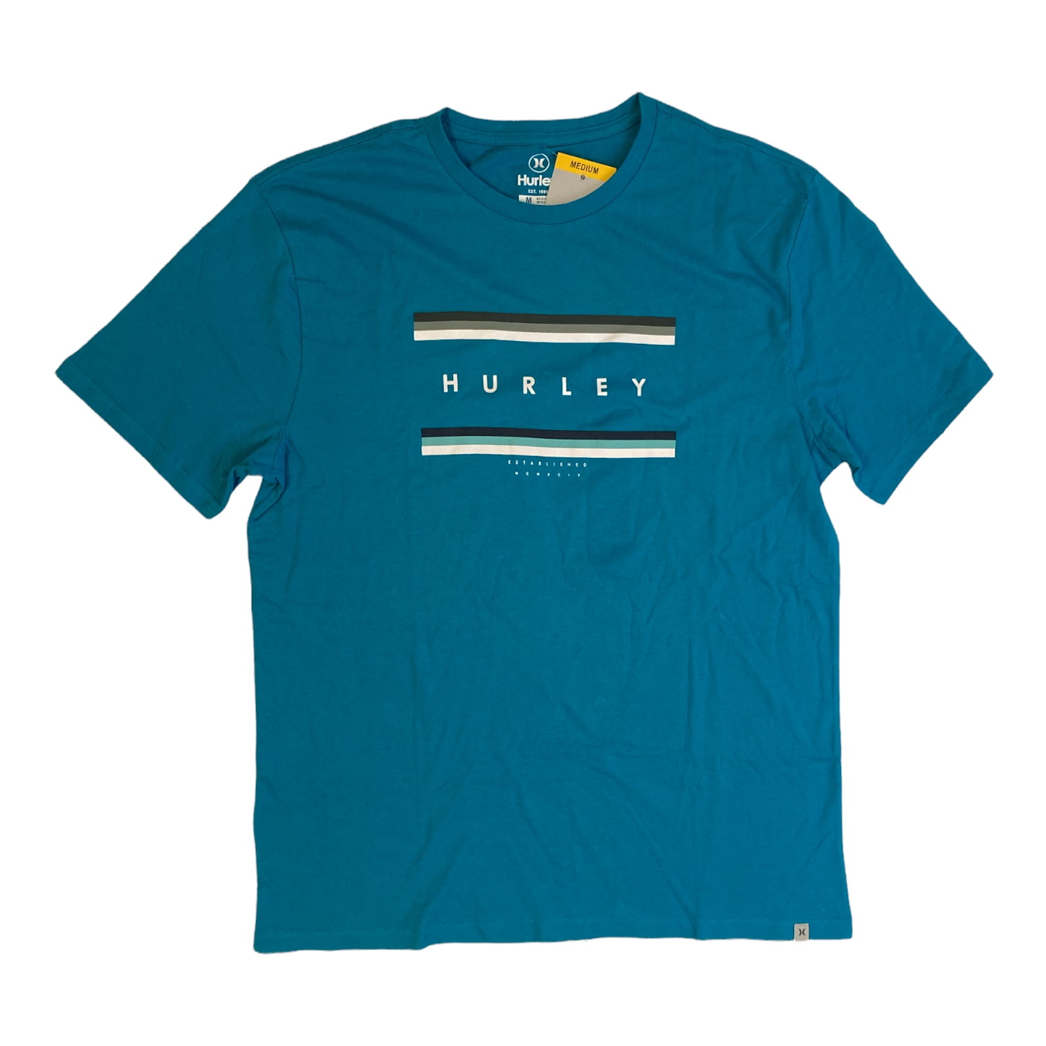 Hurley Men's Graphic Crew Neck T-Shirt, Teal, Cotton Jersey, Regular ...