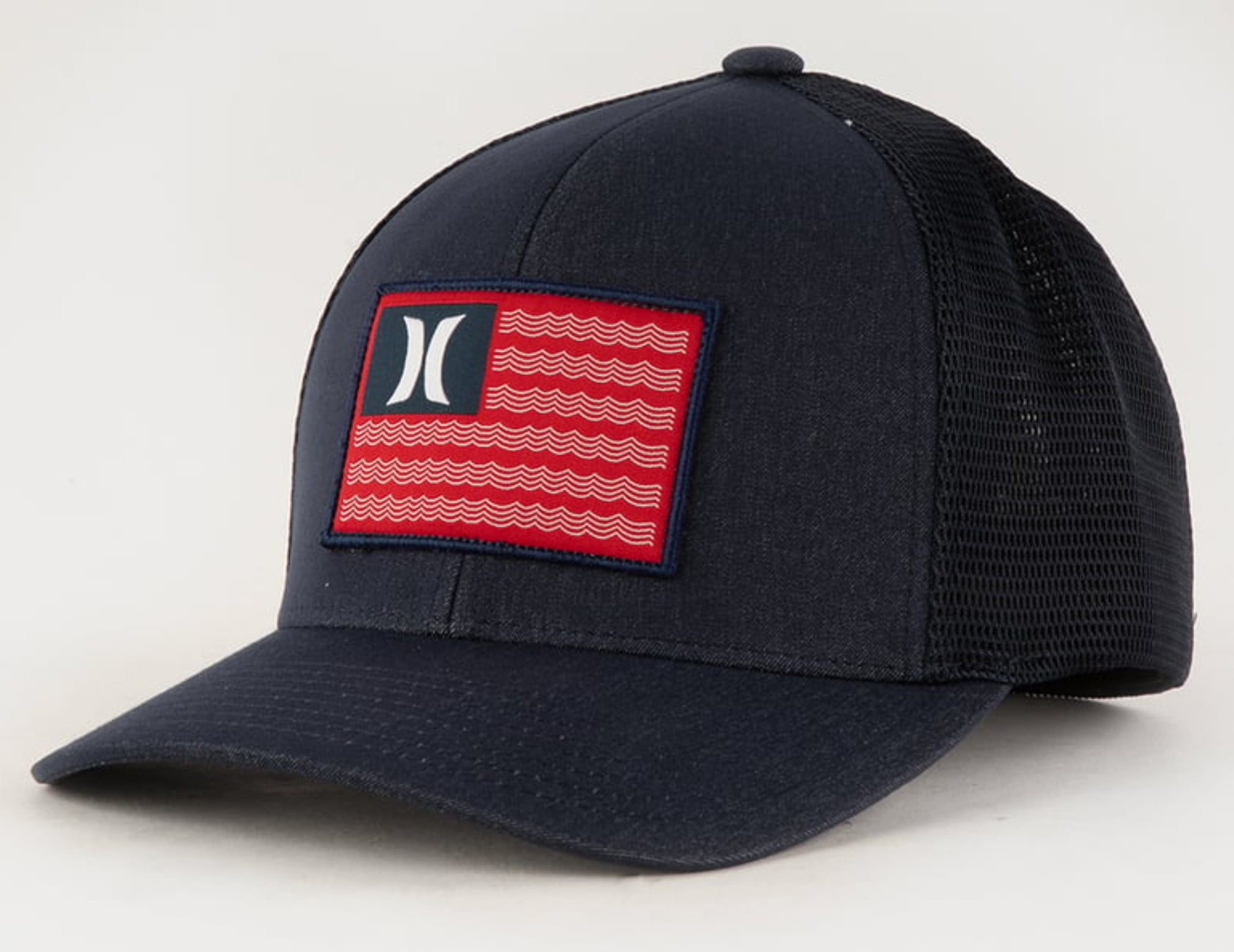 Hurley Men's USA Icon Flag FlexFit Fitted Trucker Hat Cap in S/M Navy ...
