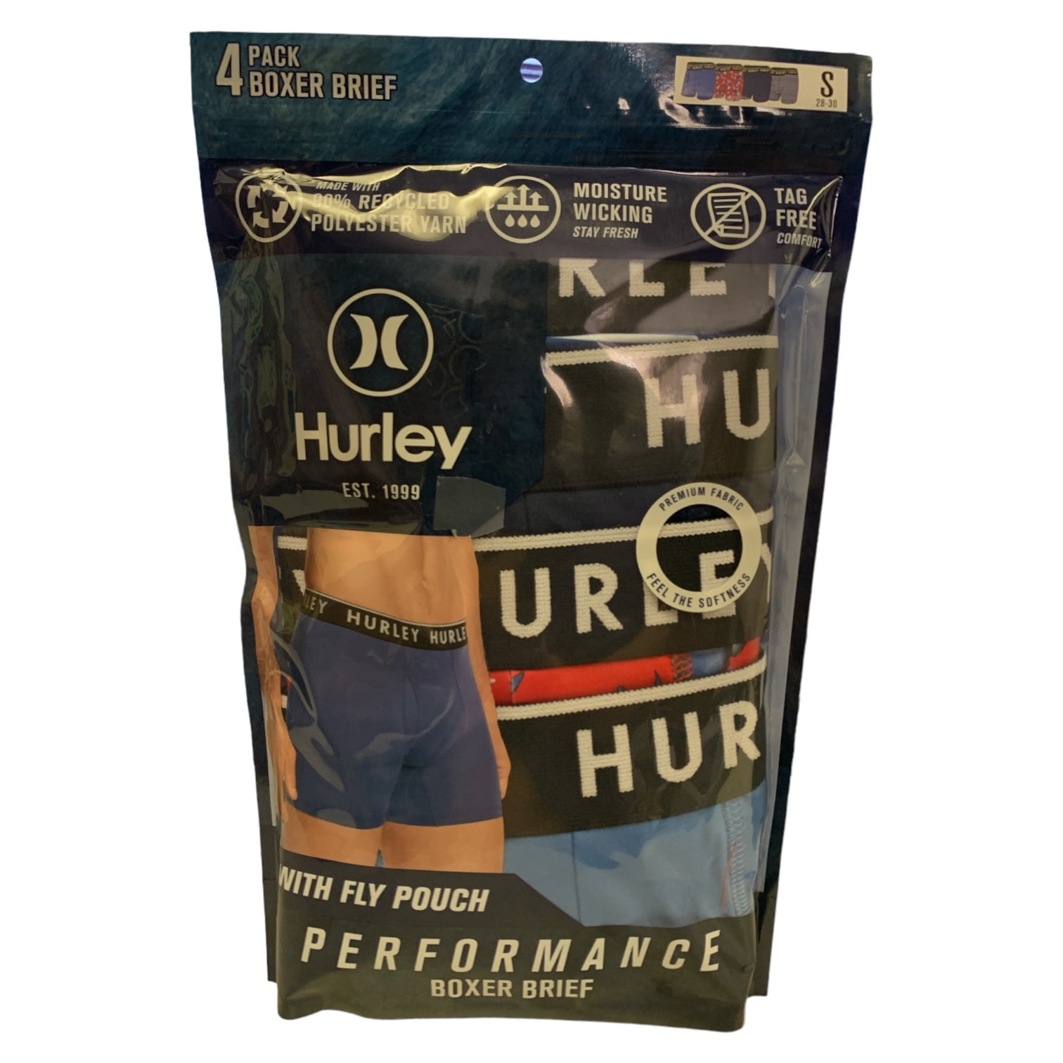 Hurley Mens Boxer Briefs, Moisture Wicking, 4 Pack, Stretch Breathable ...