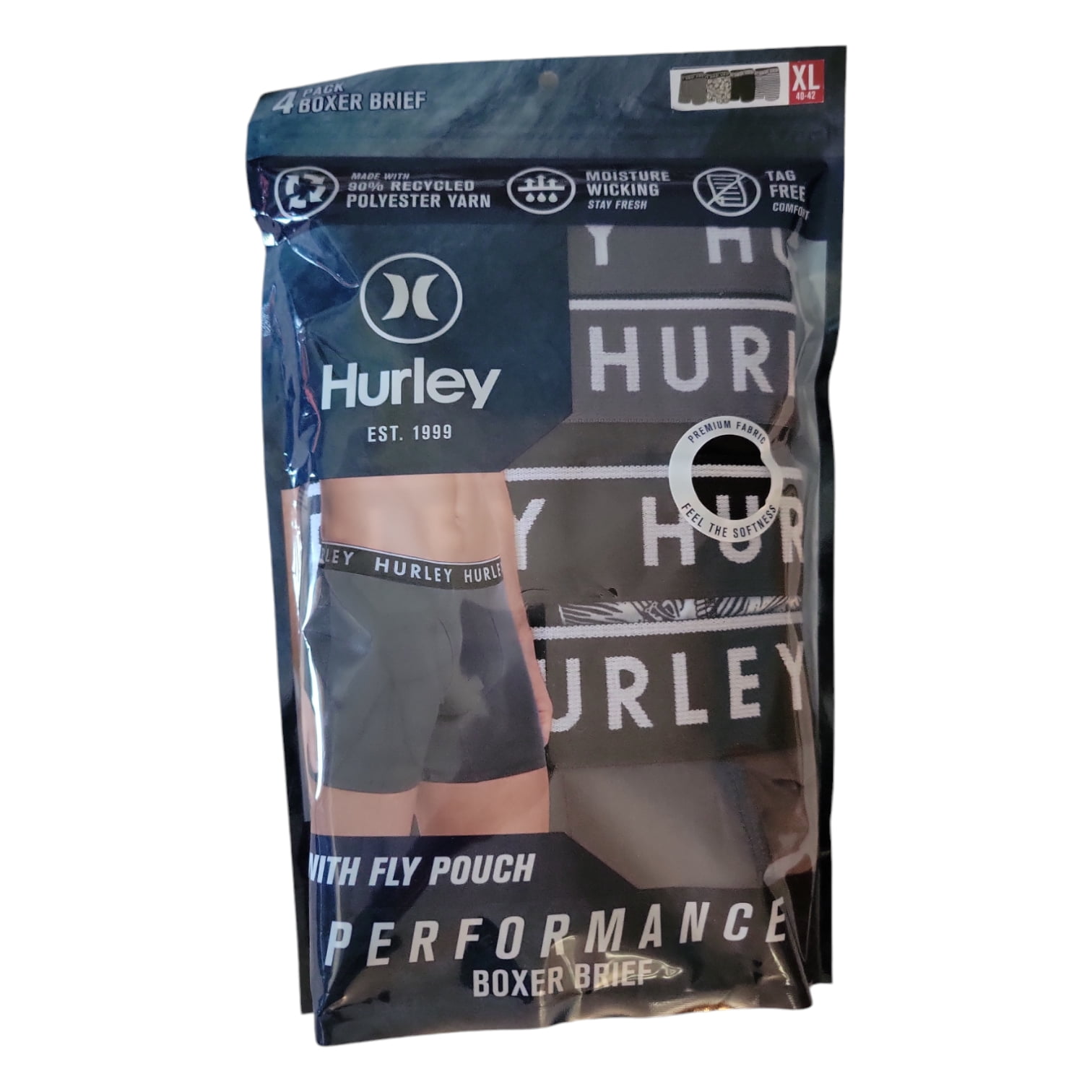 Hurley Mens Performance Moisture-Wicking Boxer Briefs, Fly Pouch, 4-Way ...