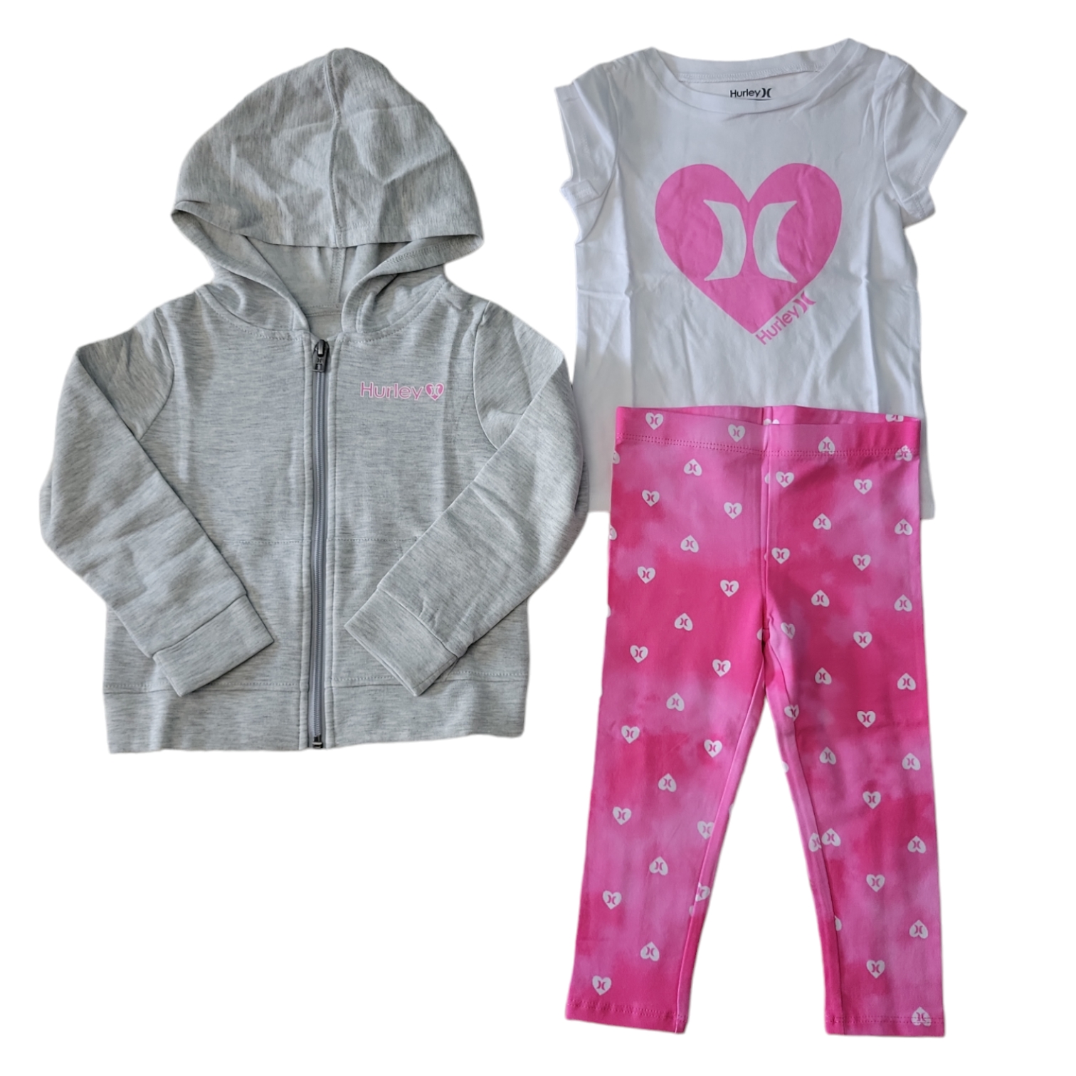 Hurley Toddler Girls' Full Zip Kangaroo Pocket Tagless 3 Piece Solar ...