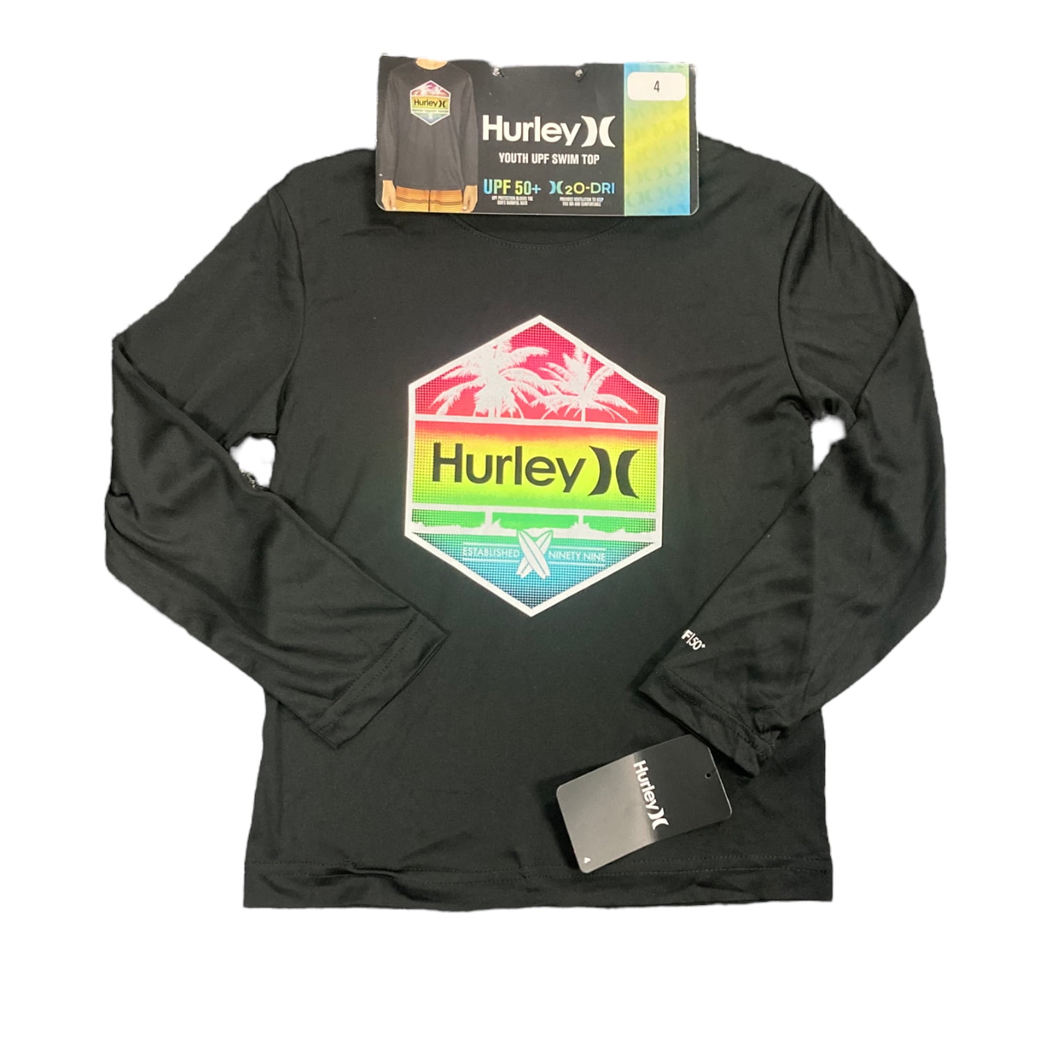 Hurley Youth Boy's UPF 50+ Quick Dry Long Sleeve Rash Guard, Black ...