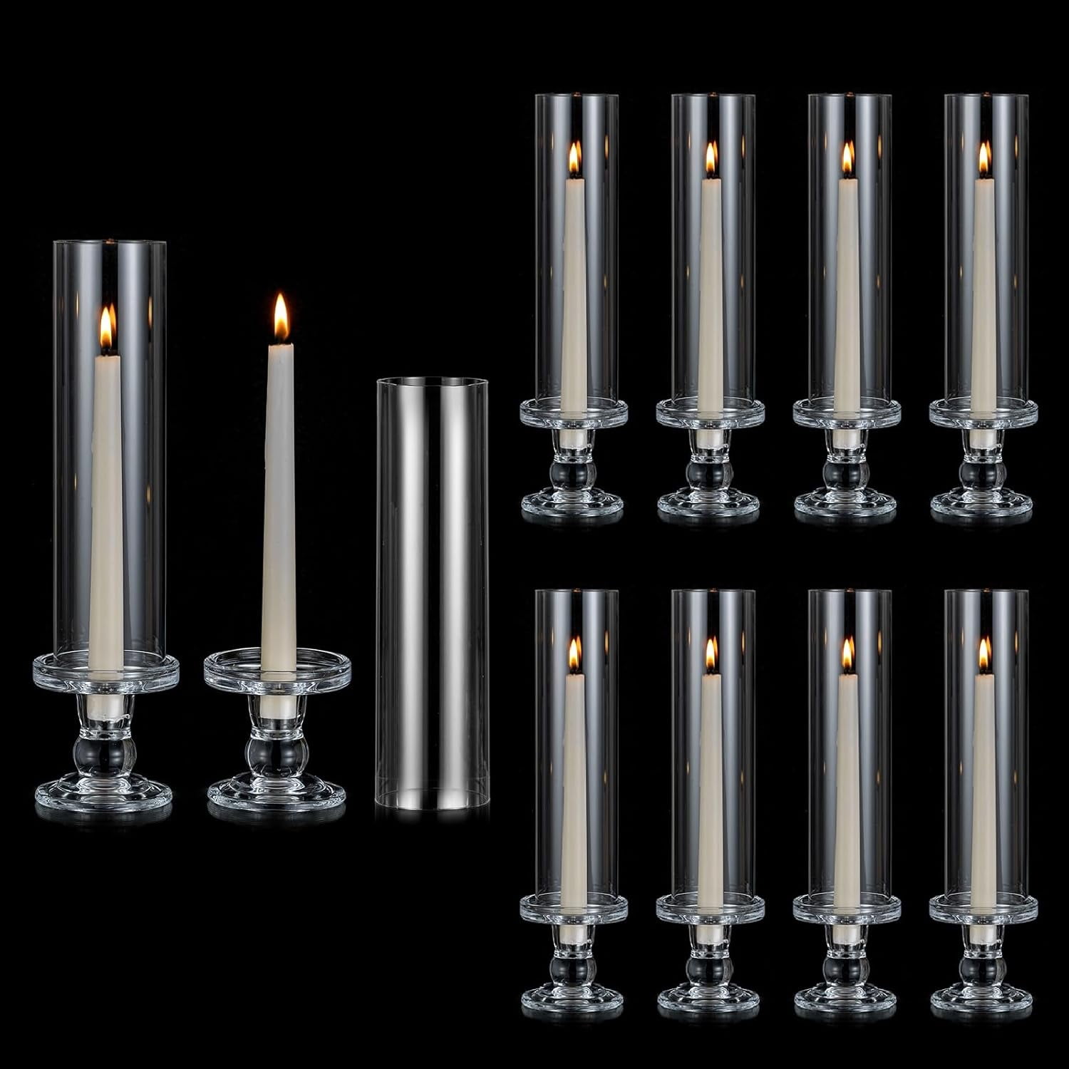 Hurricane Candle Holder for Wedding: Set of 10 Glass Taper Candle Stick ...