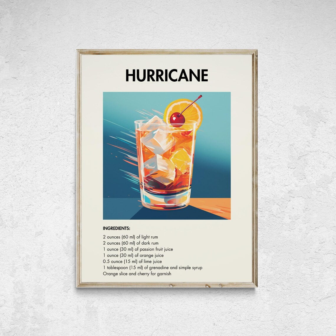 Hurricane Cocktail, Hurricane Poster, Retro Cocktail Print, Cocktail ...