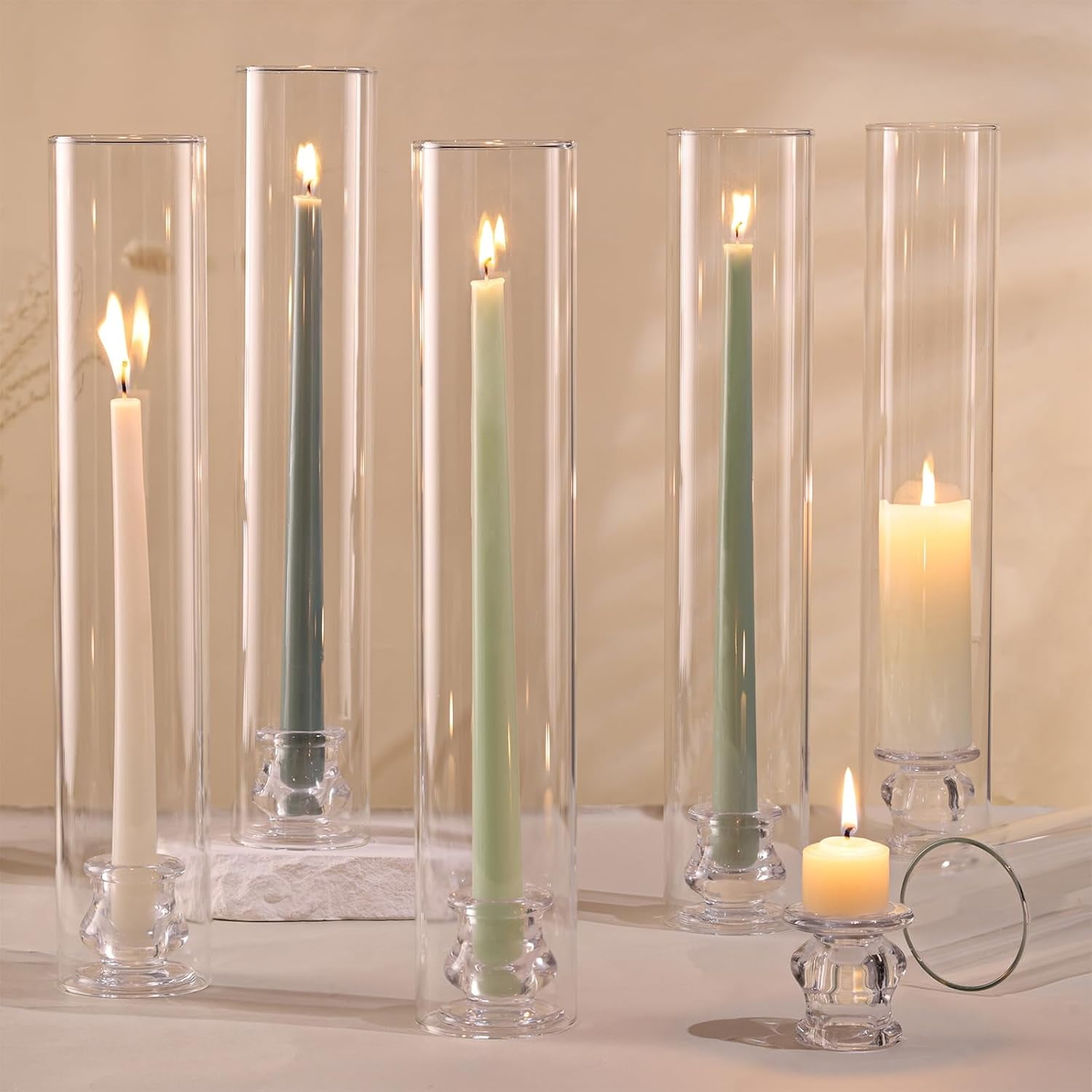 Hurricane Glass Candle Holders - Set of 6 Candlestick Holders for Taper ...