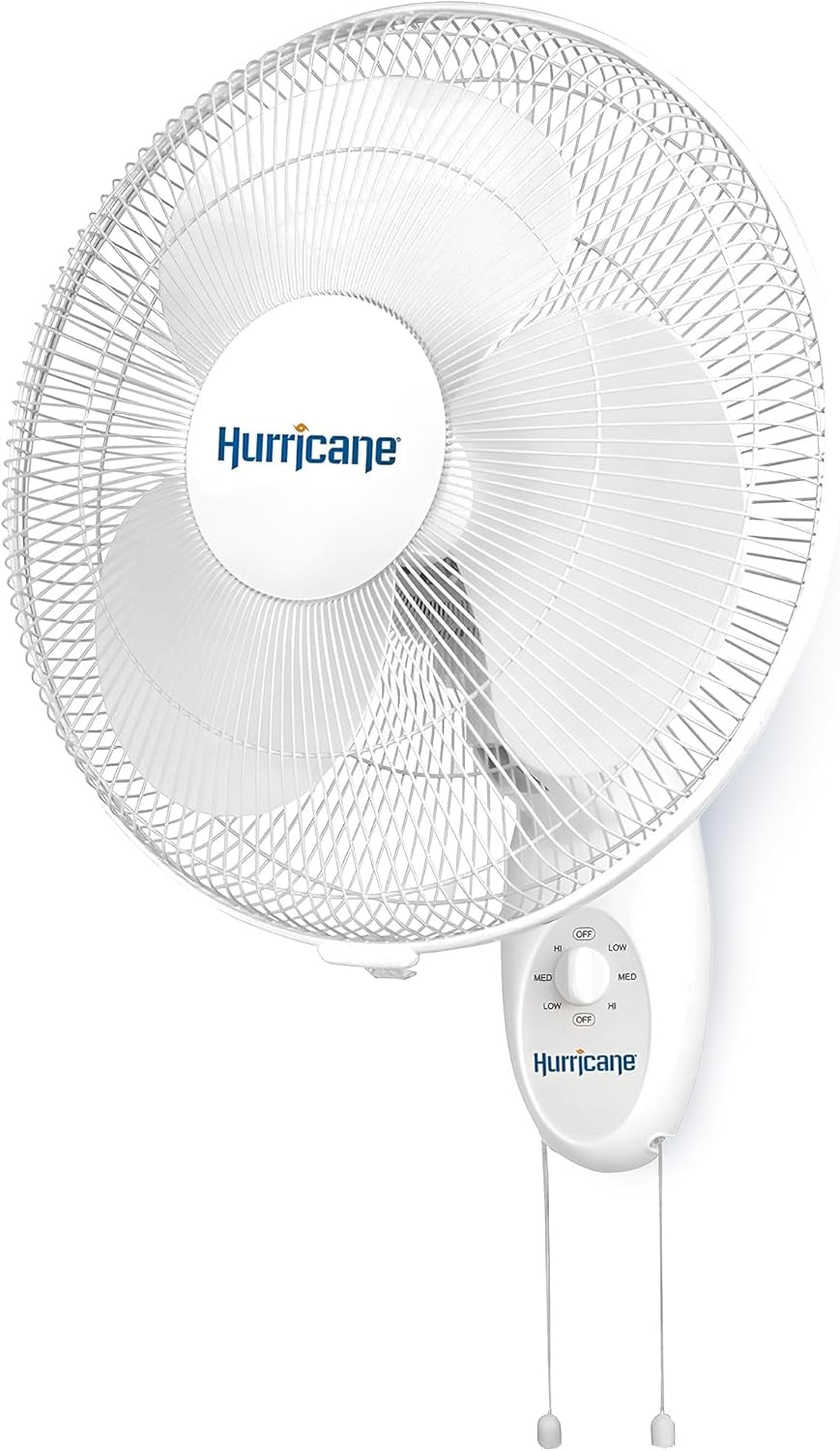 Hurricane Oscillating Wall Mount Fan w/ 3 Quiet Speeds, White, 16 ...