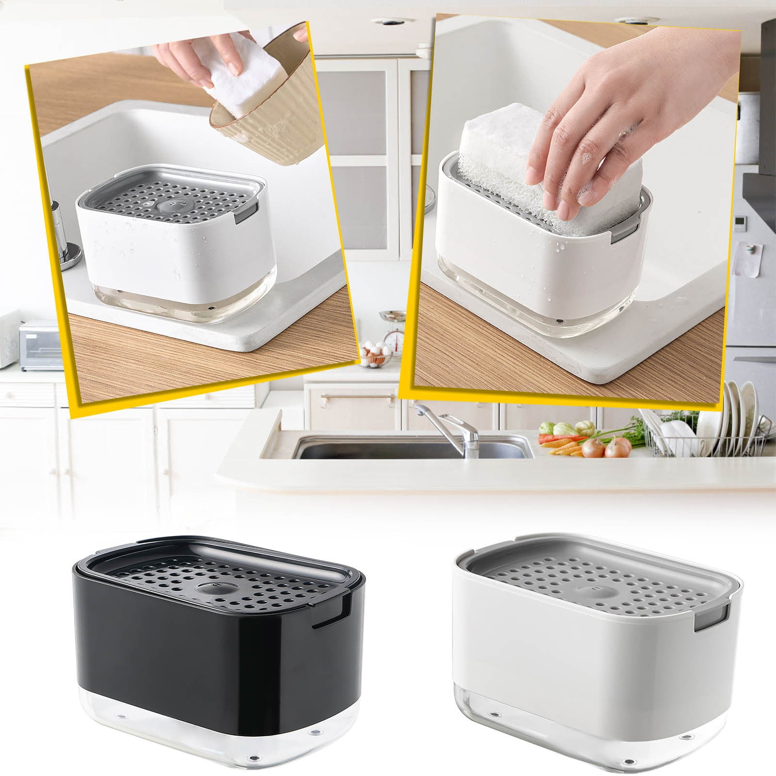 Hurry, Automatic Soap Box with Scouring Pad, Press Clean Kitchen Brush ...
