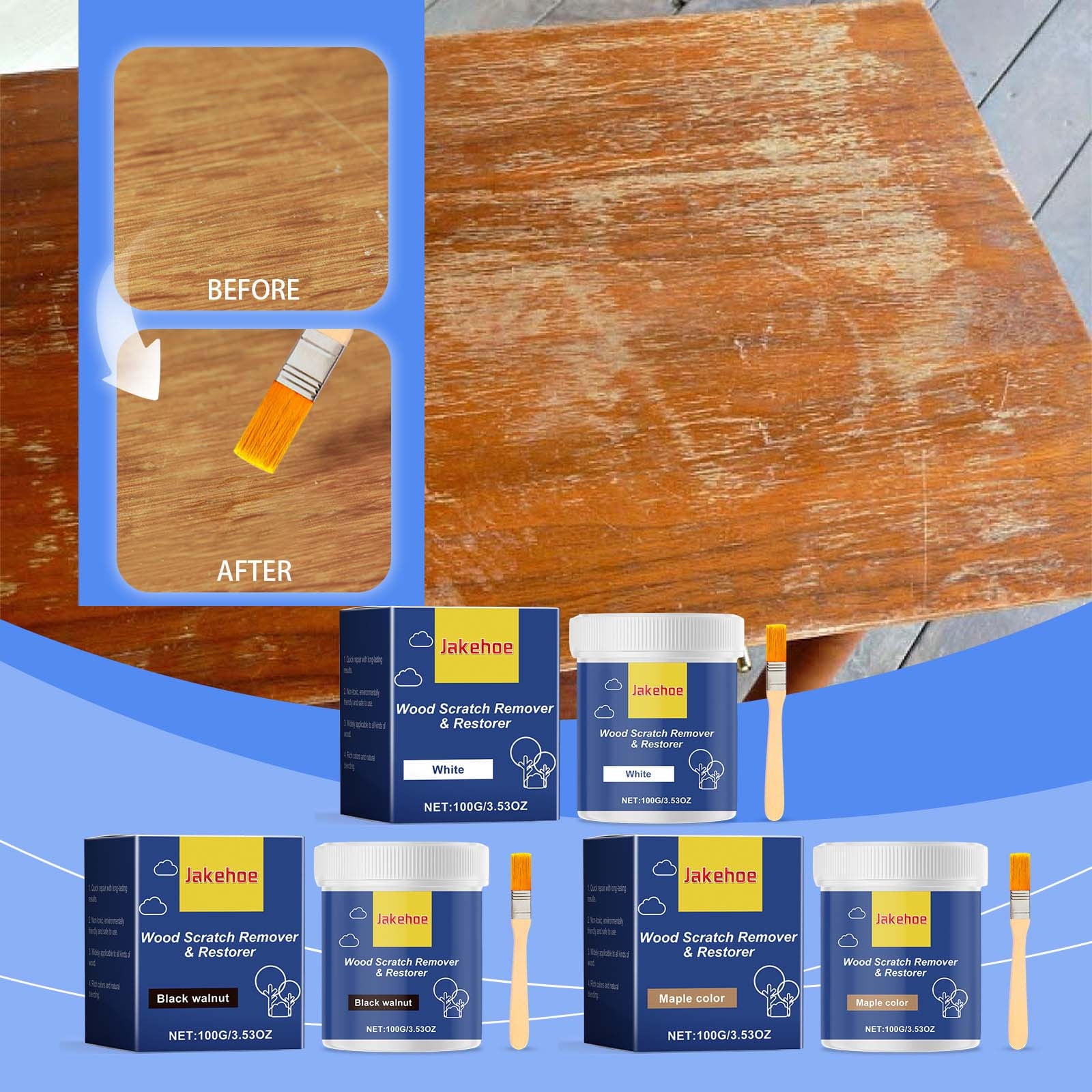 Hurry, Wood Scratch Repair Polish, 100g Formula for Maple, Walnut, and White Furniture ...