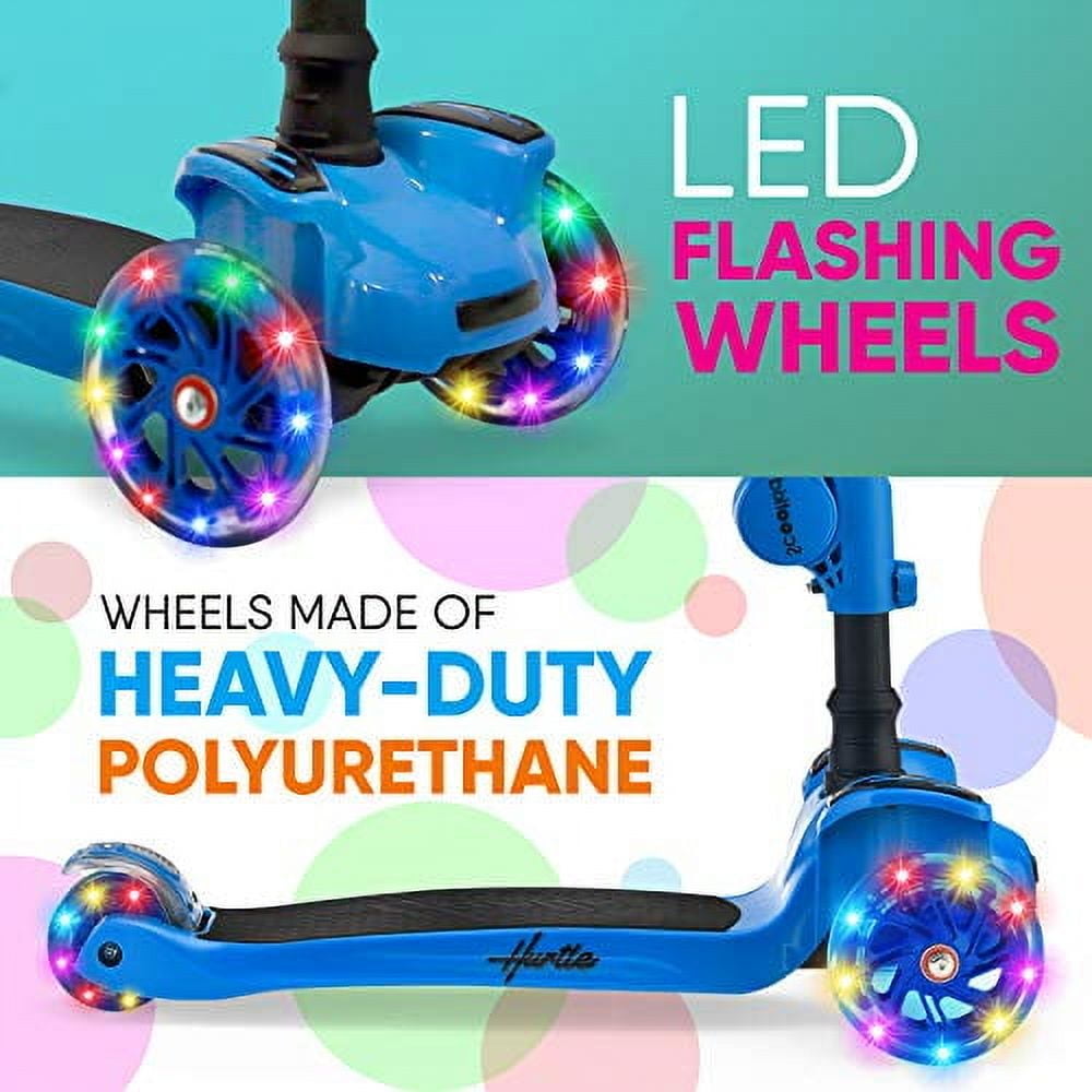 Hurtle 3-Wheeled Scooter for Kids - Wheel LED Lights, Adjustable Lean ...
