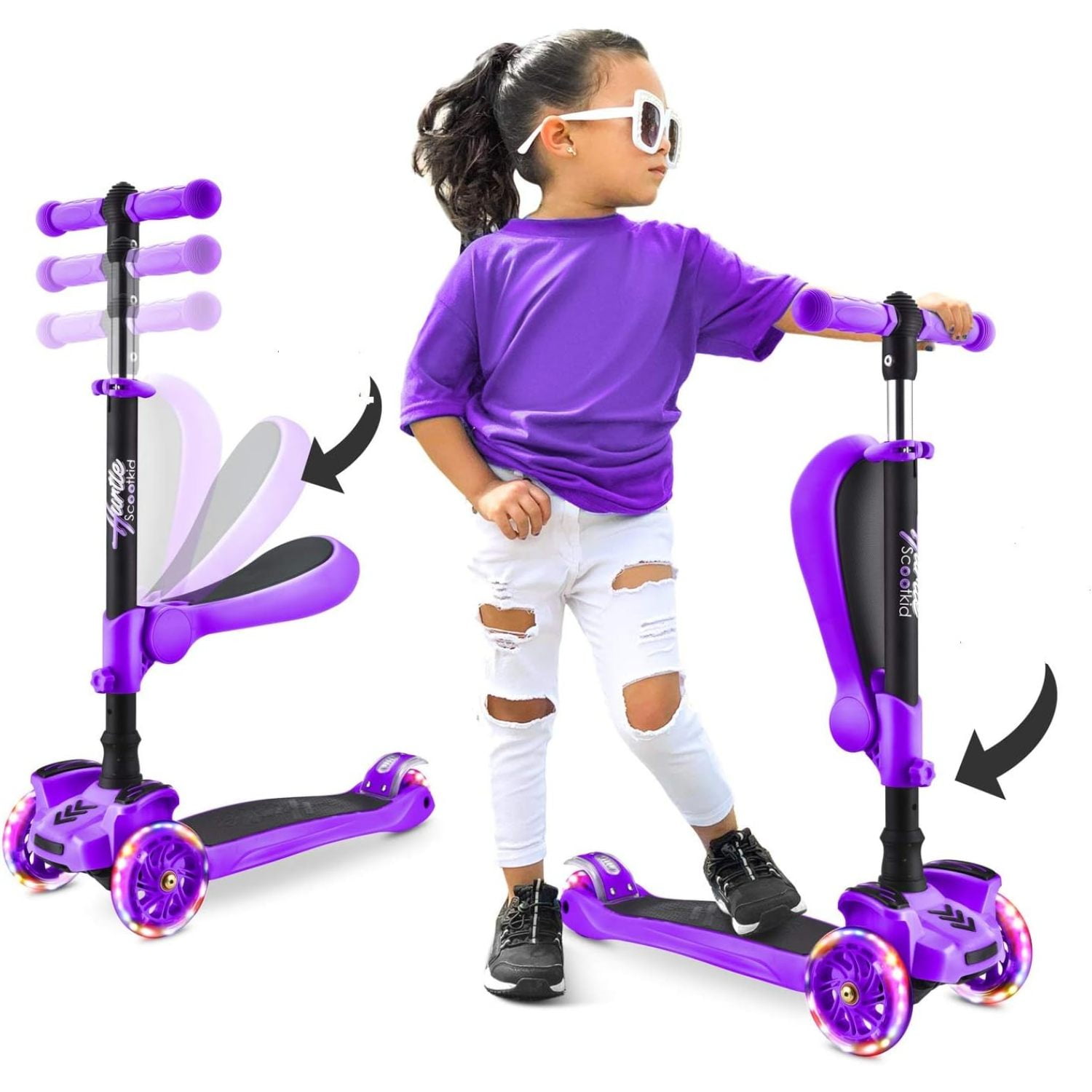 Hurtle 3-Wheeled Scooter for Kids - Wheel LED Lights, Adjustable Lean ...