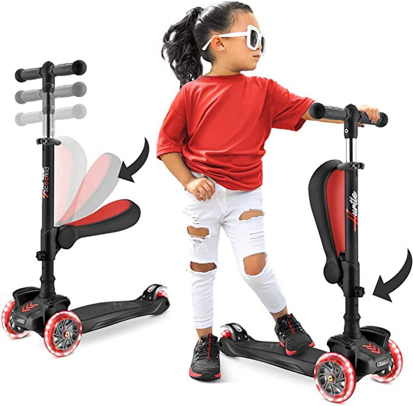 Hurtle 3 Wheeled Scooter for Kids Stand & Cruise Toddlers Toy W/ Adjustable Height (Real tree ...