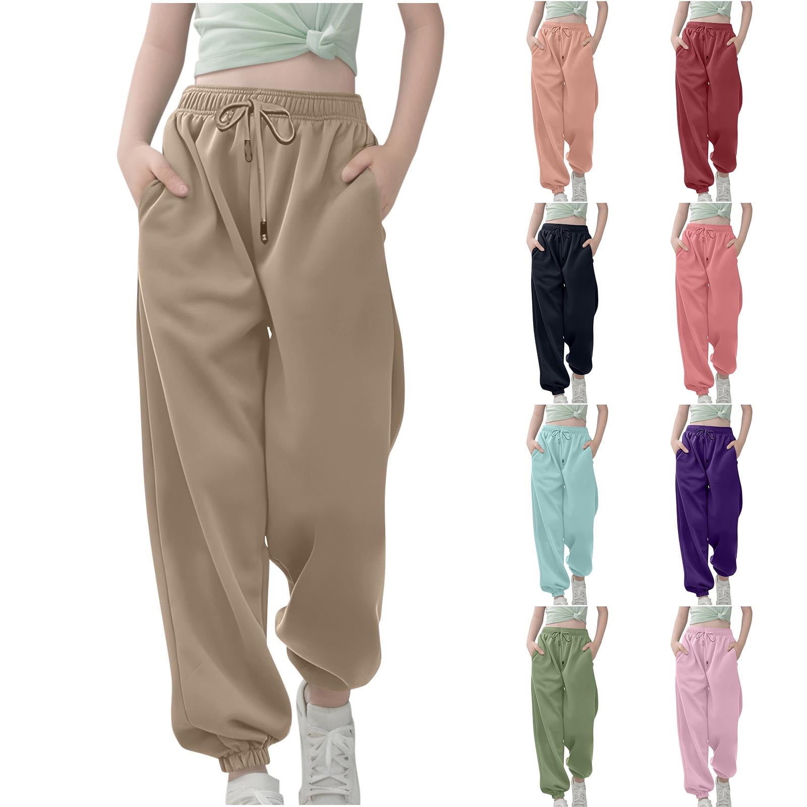 Hurxie Deals 2025 Girls Jogger Pants Fleece Sweatpants Drawstring ...