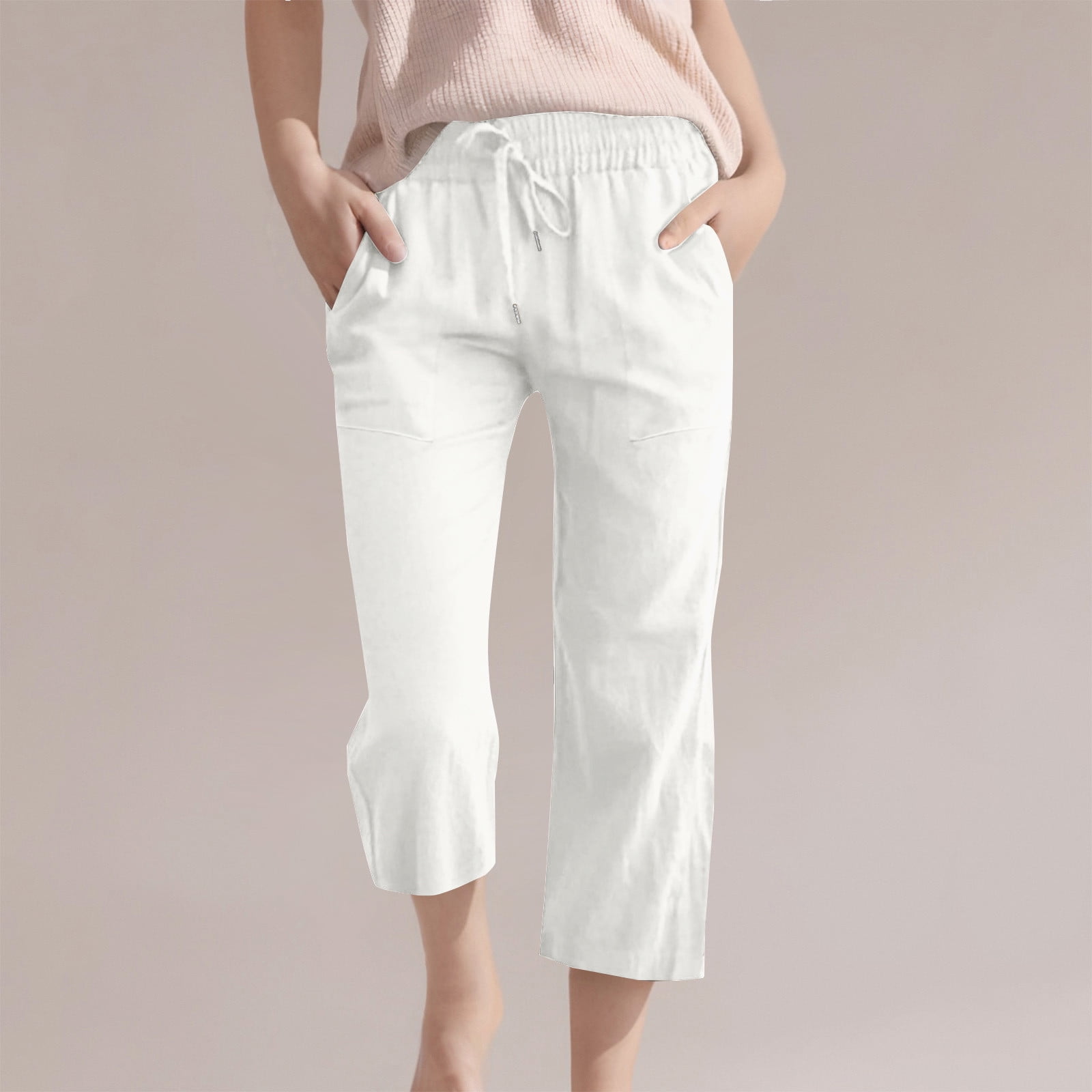 Hurxie Girls Casual Cotton Linen Capris Lightweight Summer Loose Fit ...