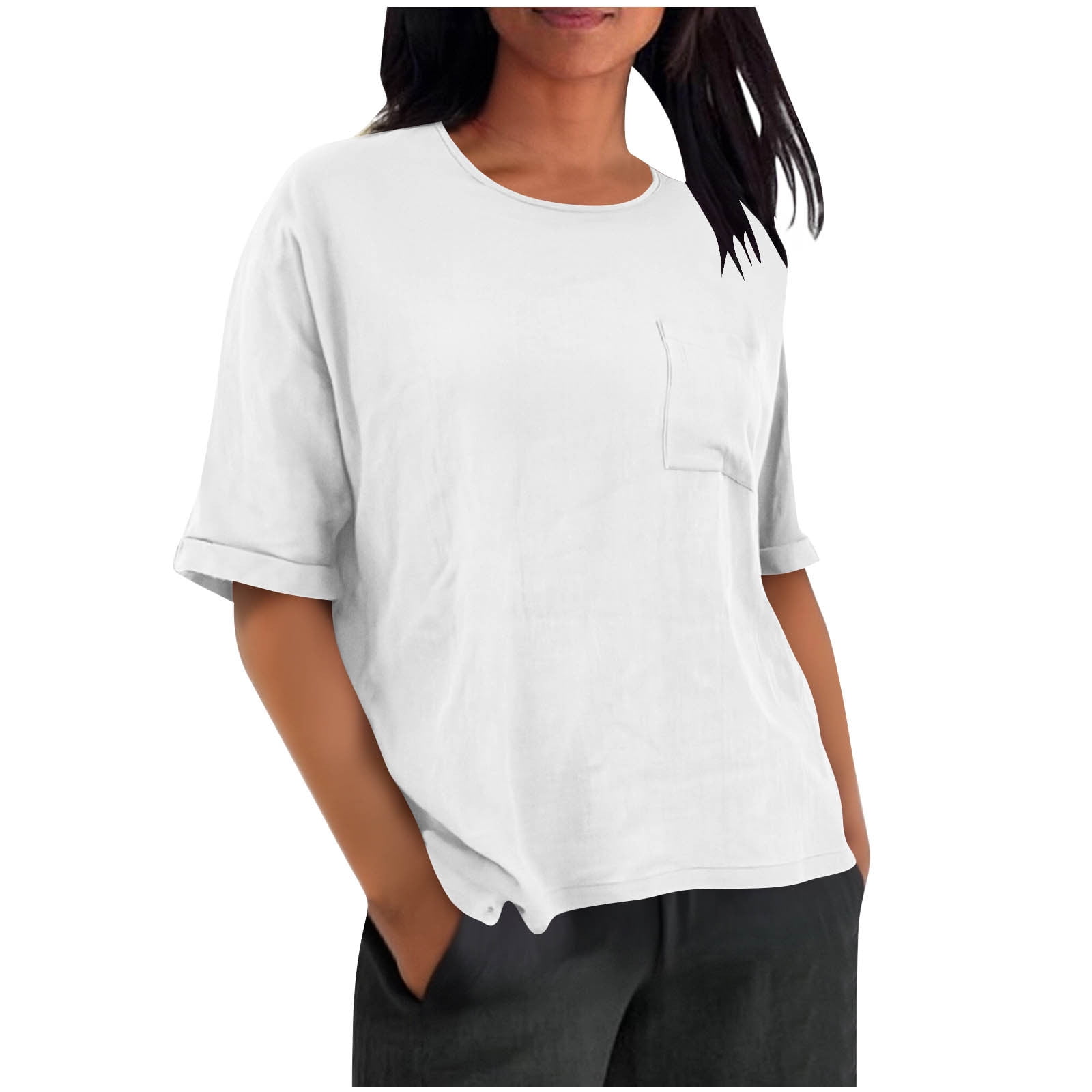 Hurxie Women's Oversized Workout Cropped T Shirts Crew Neck Short ...