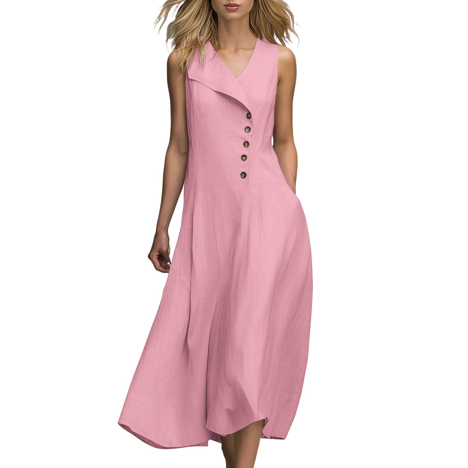 Hurxie Women's Summer Sleeveless Crewneck Dresses Casual Loose Fitted ...