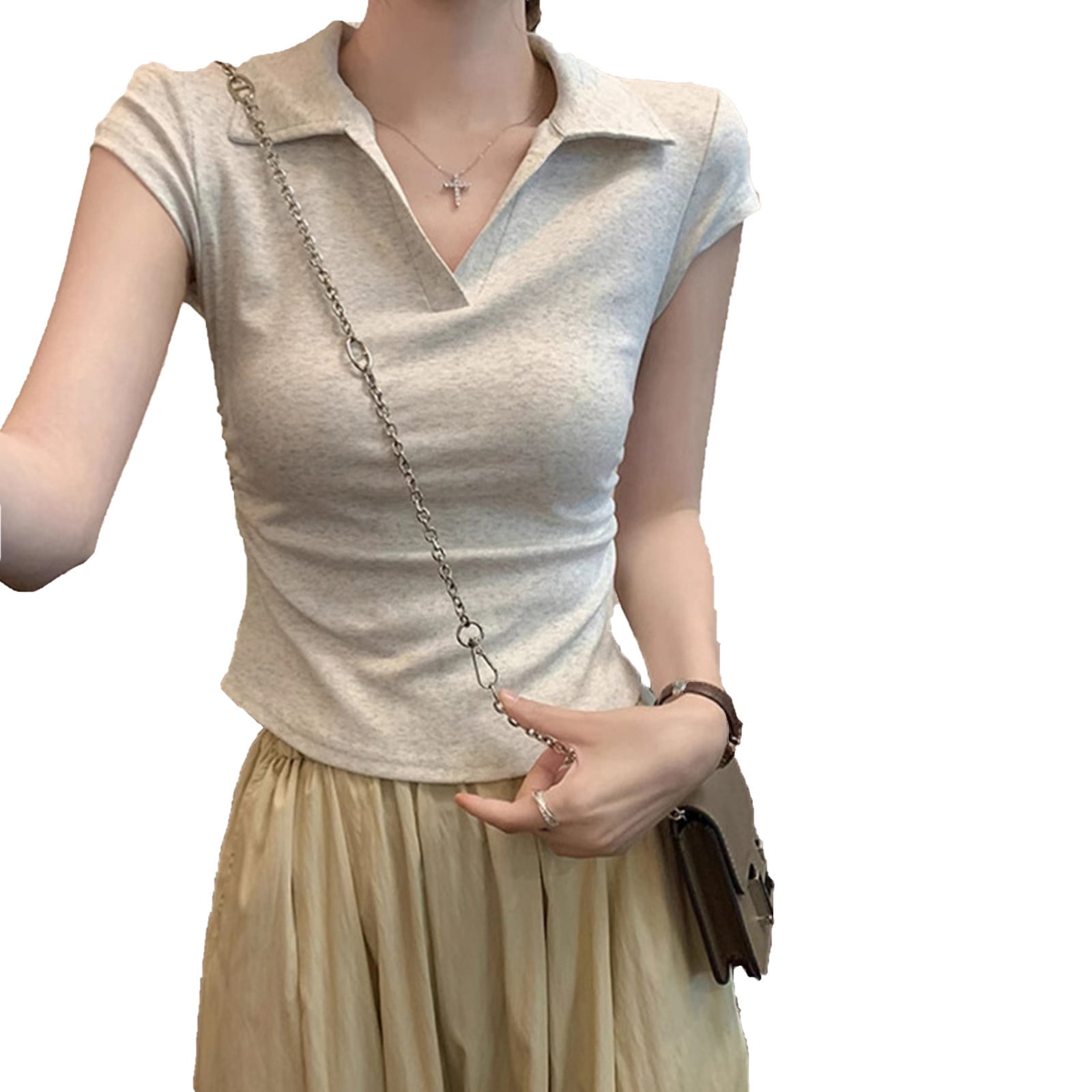 Hurxie Womens Basic Tees Summer Short Sleeve Shirts Slim Fit Tight T ...