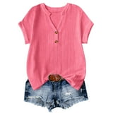 Hurxie Womens Cotton Tops Cap Short Sleeve V Neck Basic Shirts Casual ...