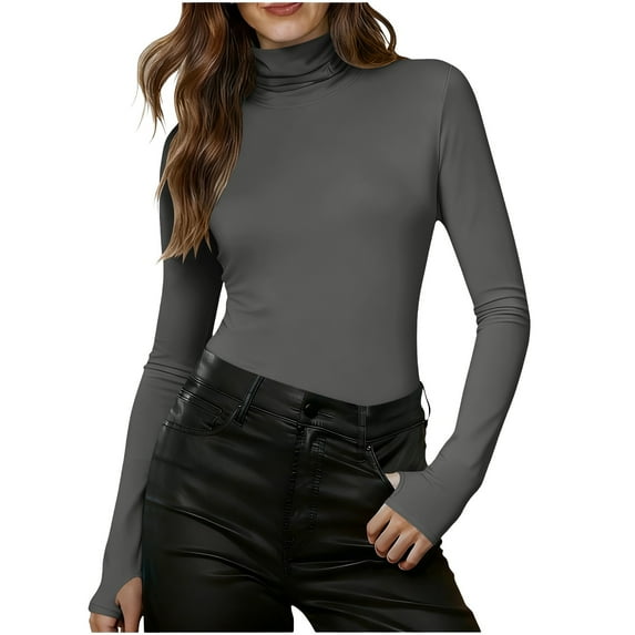 Hurxie Womens Long Sleeve Tops Mock Turtleneck Basic T Shirt Fall ...