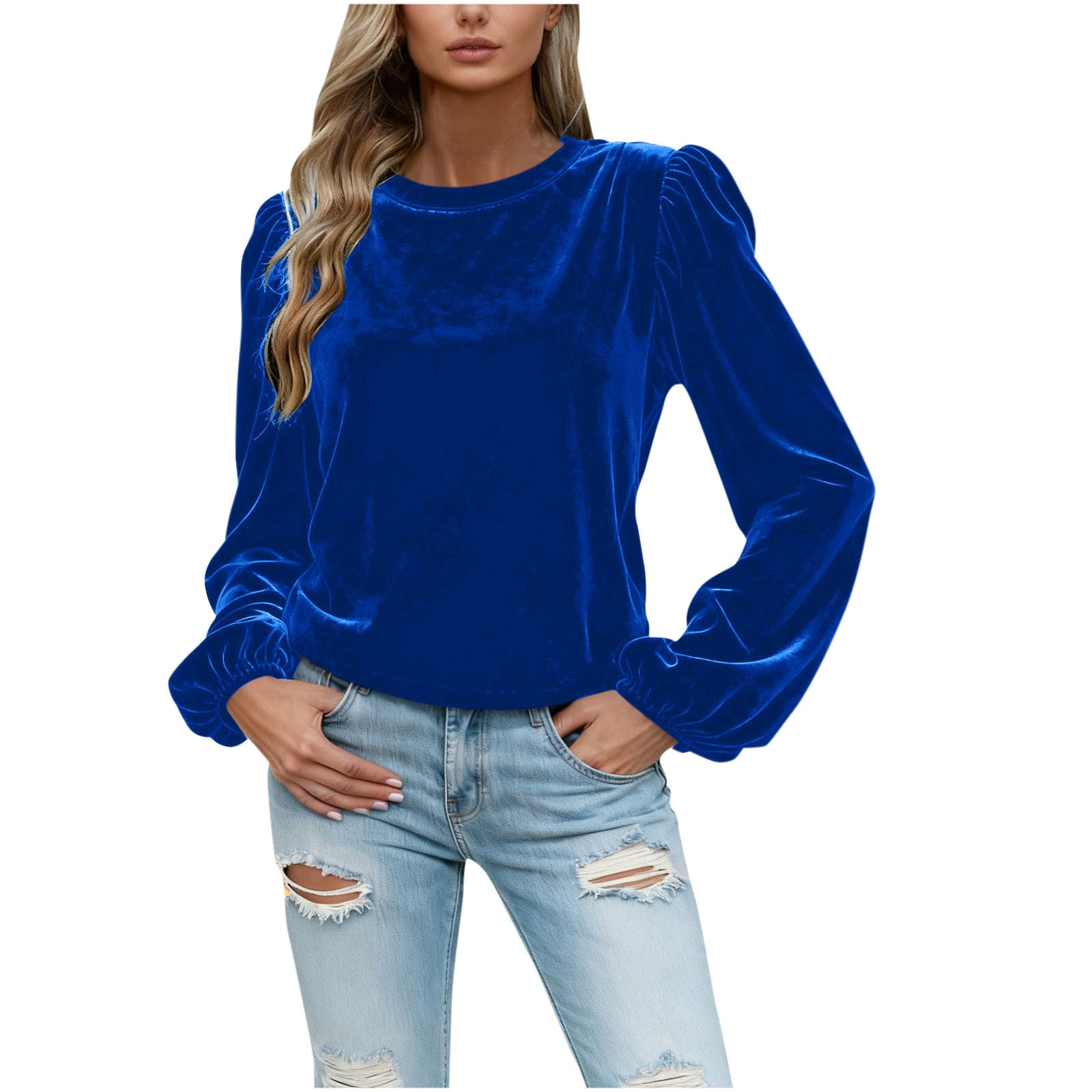 Hurxie Womens Mock Neck Puff Long Sleeve Velvet Tops Fall Winter Trendy ...