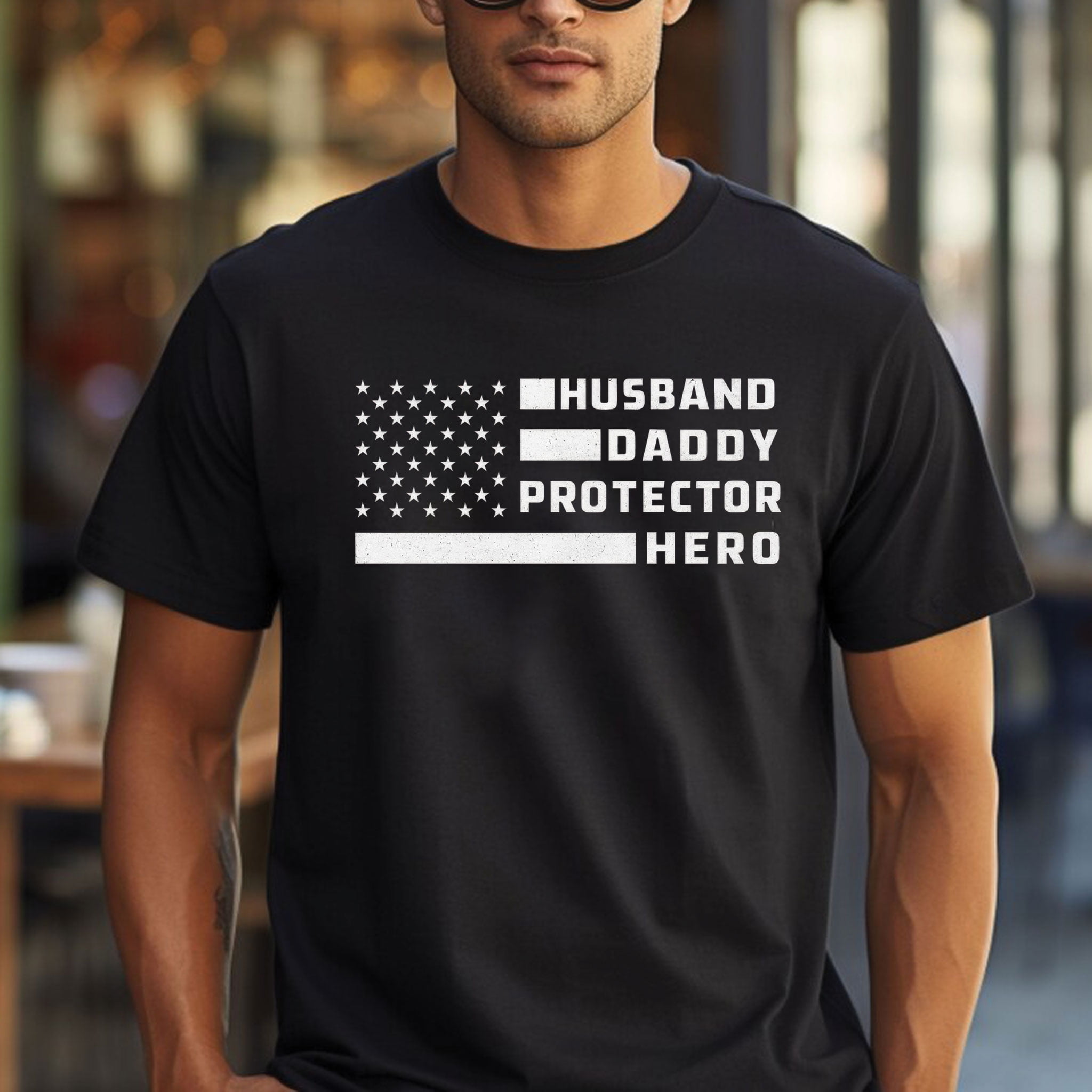 Husband Daddy Protector Hero American Flag T-Shirt - Walmart.com