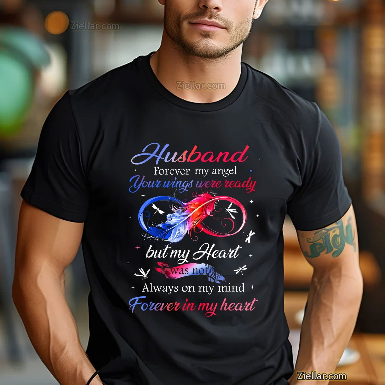 Husband Forever My Angel Wings Were Ready Heart T-Shirt - Memorial Tee ...