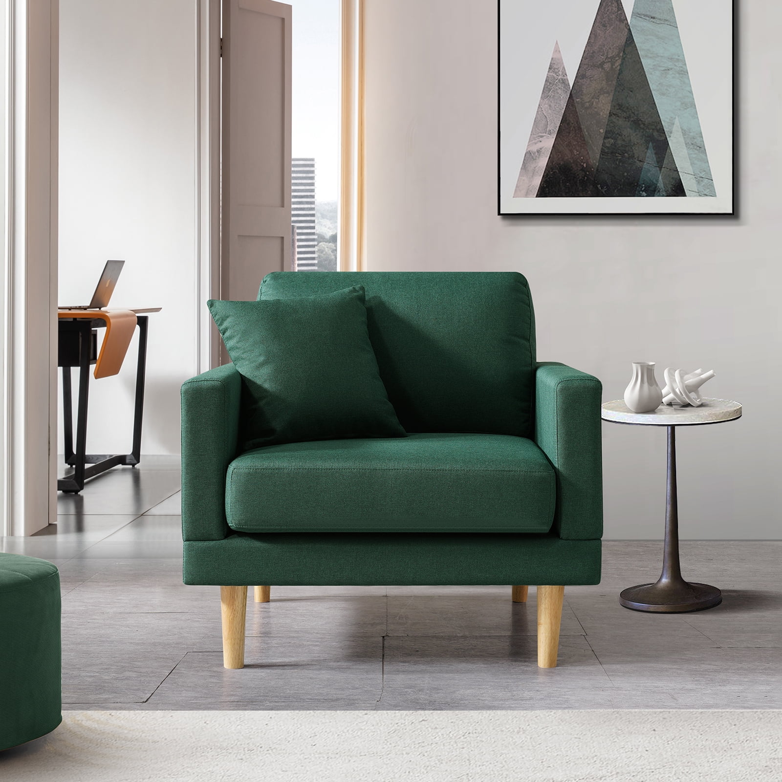 Husbedom 34" Linen Accent Chair Comfy Living Room Chair with Rolled ...