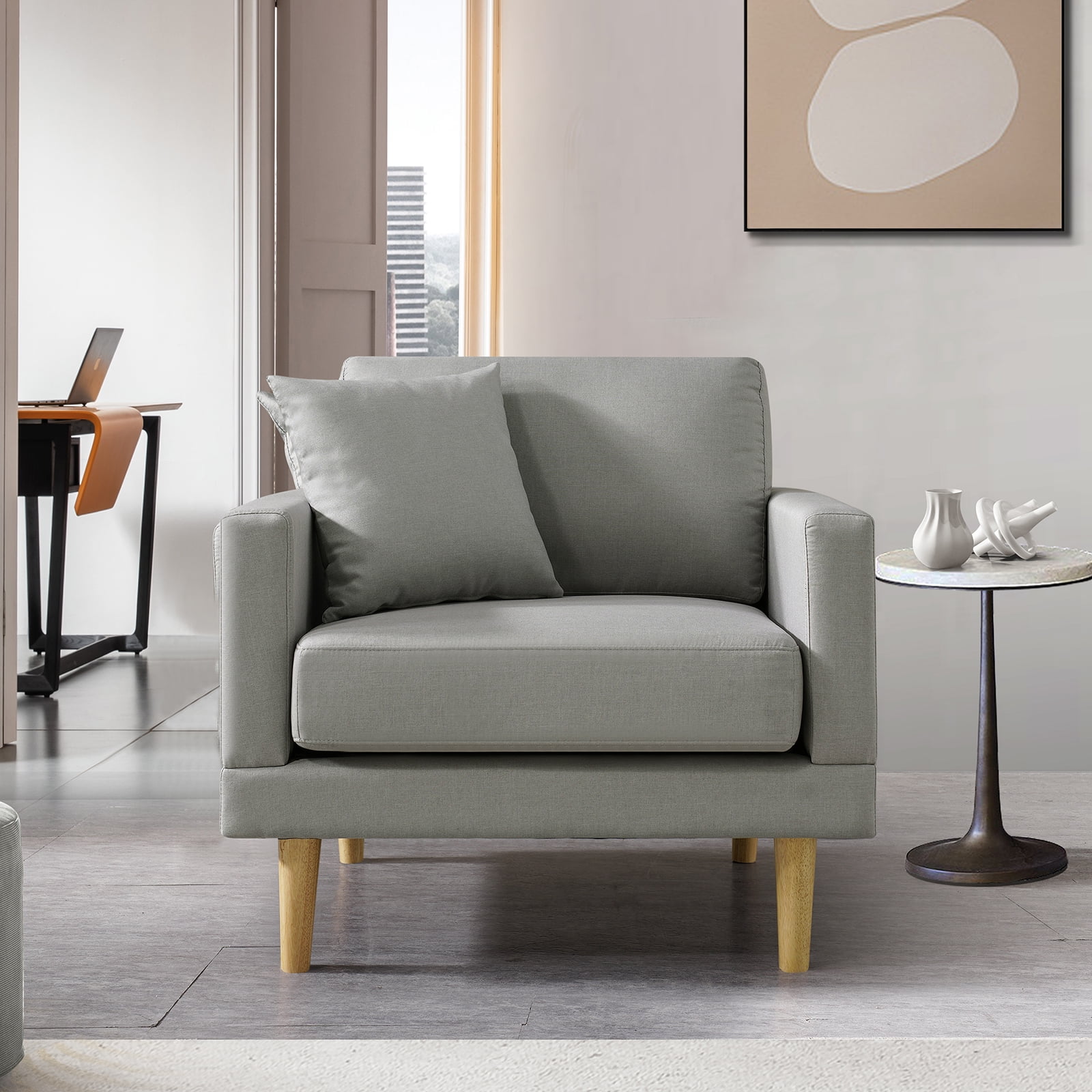 Husbedom 34" Linen Accent Chair Comfy Living Room Chair with Rolled ...