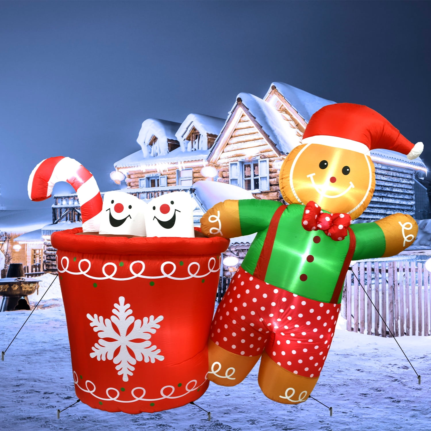 Husfou 5.9ft Christmas Airblown Inflatable Gingerbread Man with Cup ...