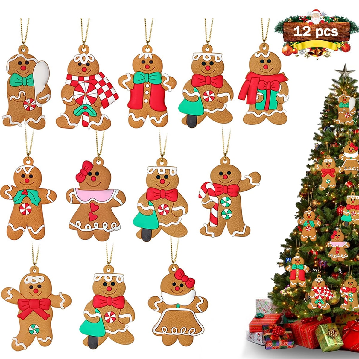 Husfou Mini Holiday Christmas Gingerbread Ornaments, Xmas Tree Hanging ...