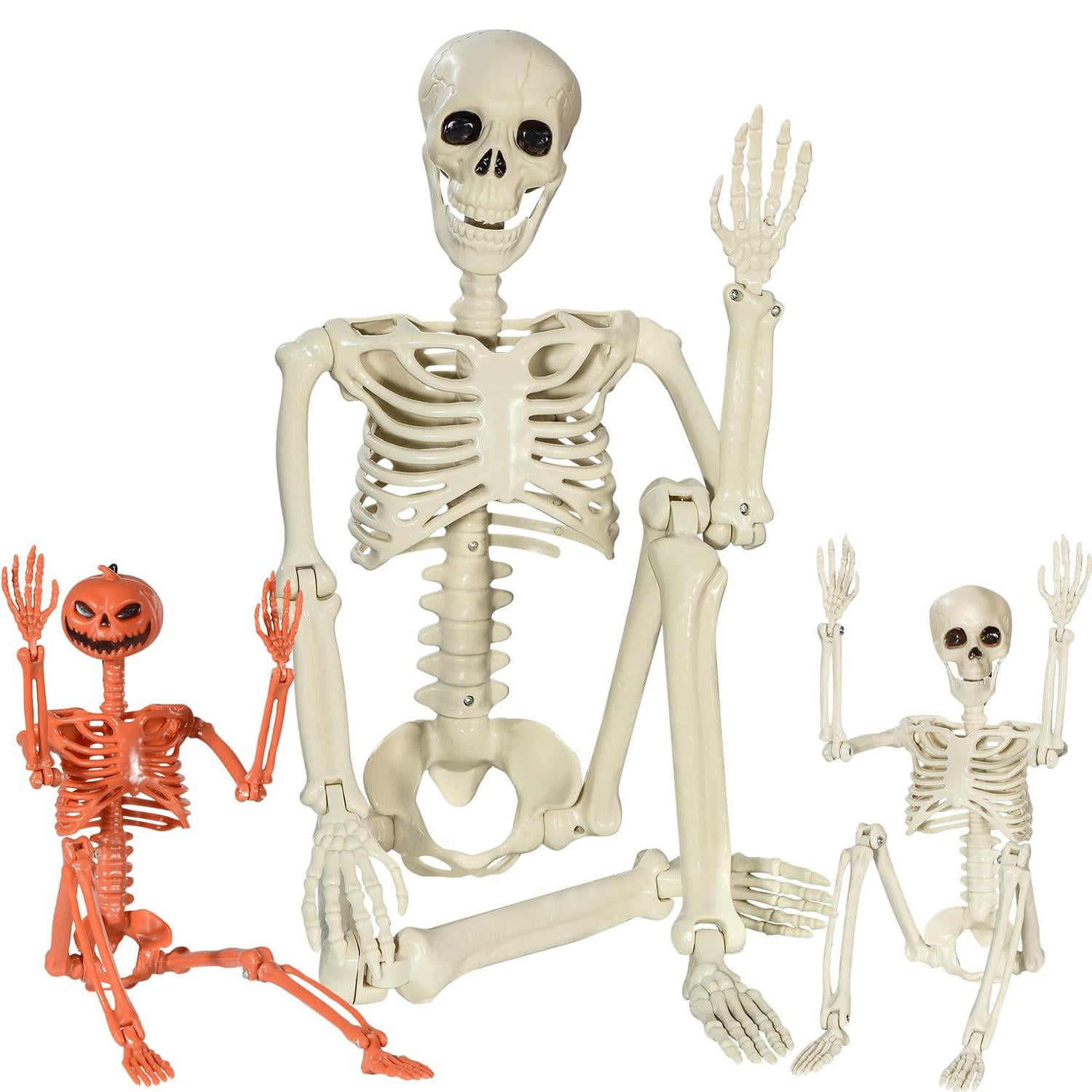 Husfou Halloween Skeleton Decorations Set of 3, Full Body Posable ...