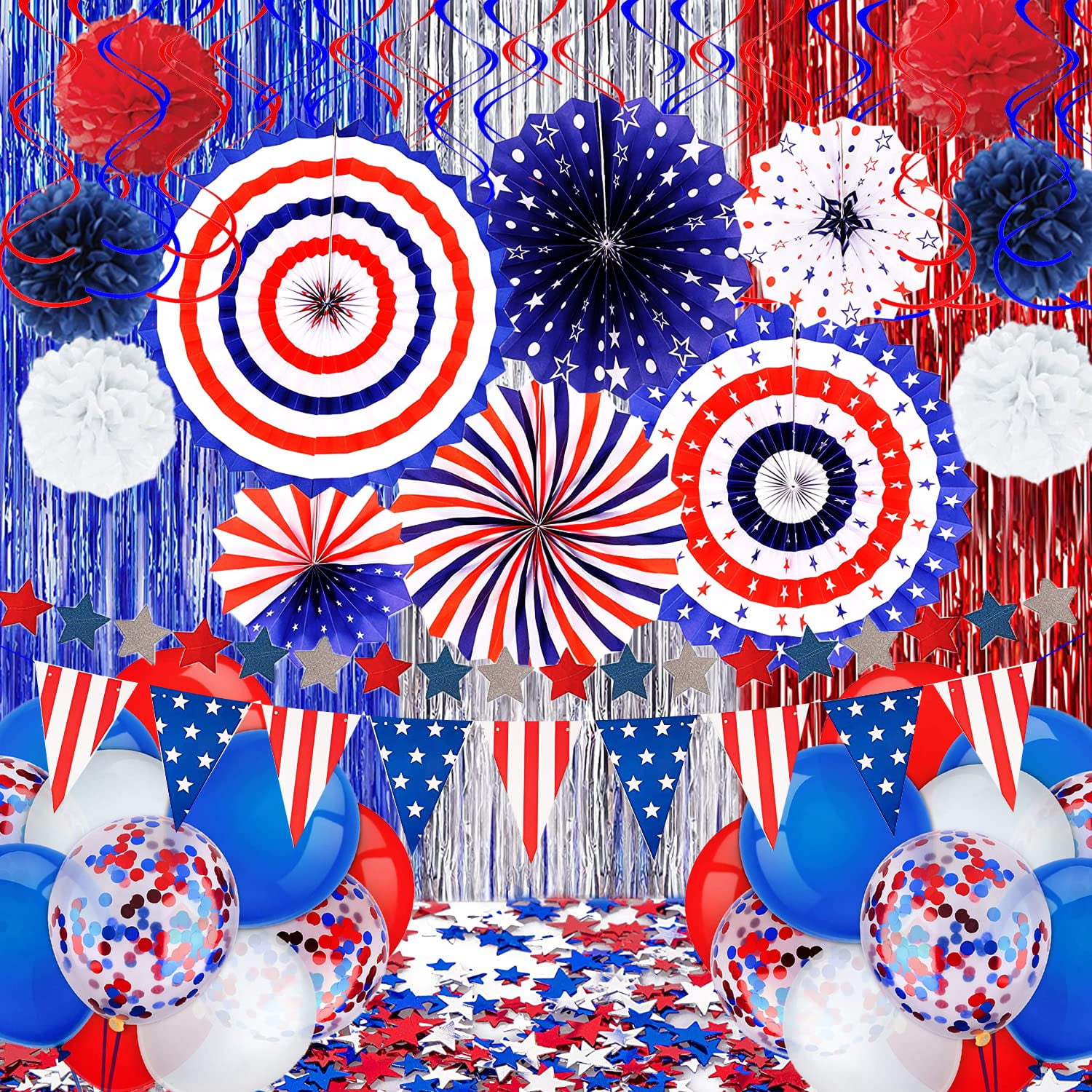 Husfou Patriotic Party Supplies, 4th of July Streamers, Garland ...