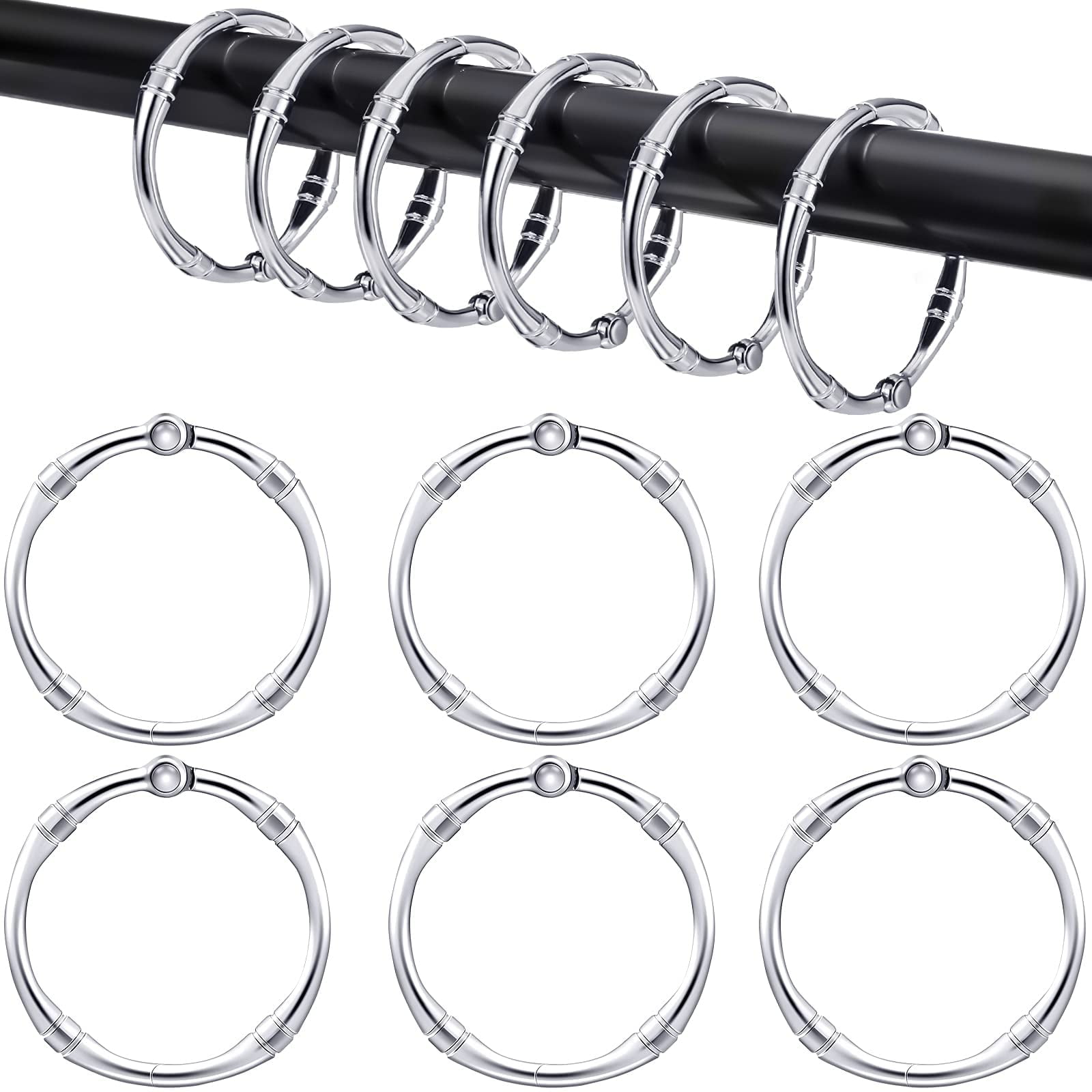 Husfou 12pcs Easy Glide Rustproof Metal Shower Curtain Rings for ...