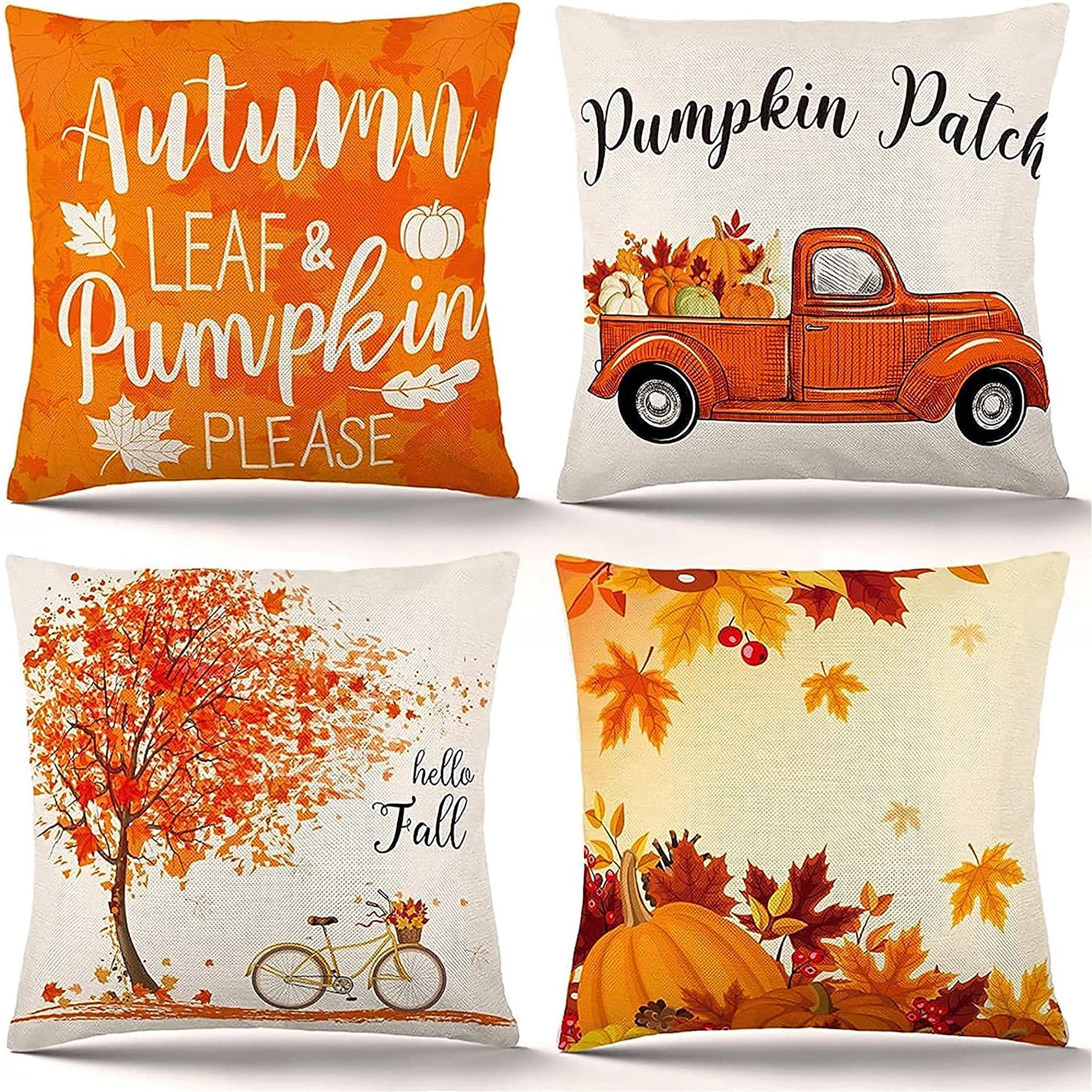 Thanksgiving Indoor Pillow Covers Set of 4, 18x18, Maple Pumpkin Truck ...